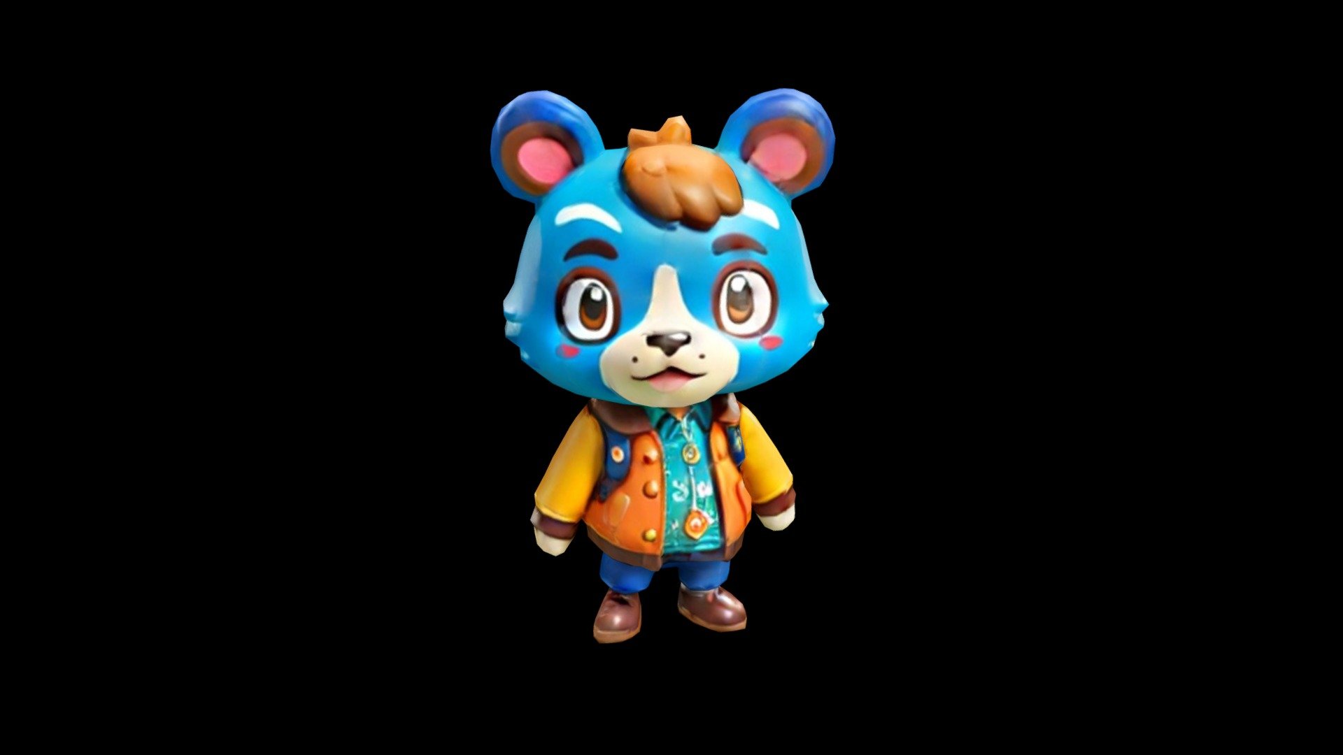 A cute blue bear with a brown jacket, green shir - Download Free 3D ...
