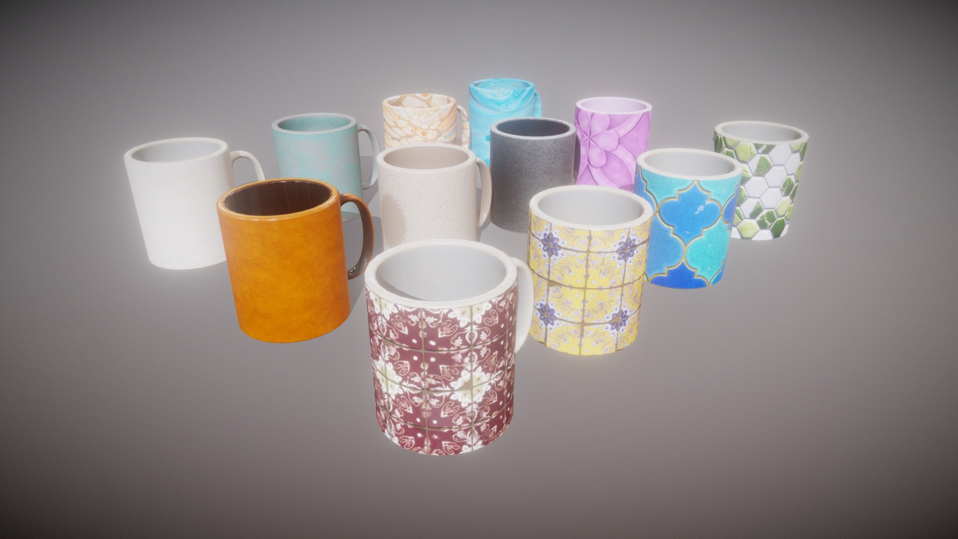 12 Porcelain Mugs low Poly PBR - Buy Royalty Free 3D model by FunFant ...