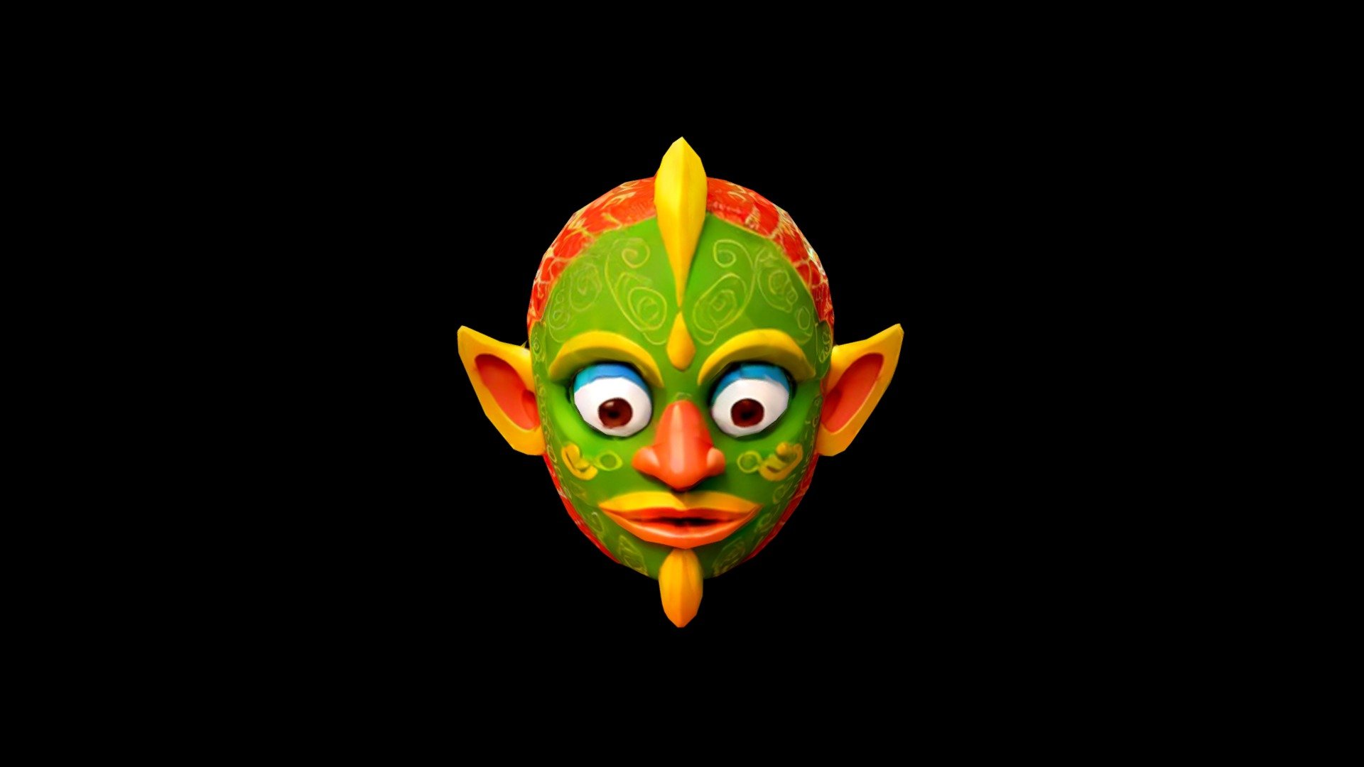 A colorful mask with big eyes,尖尖的耳朵, a wide red - Download Free 3D ...