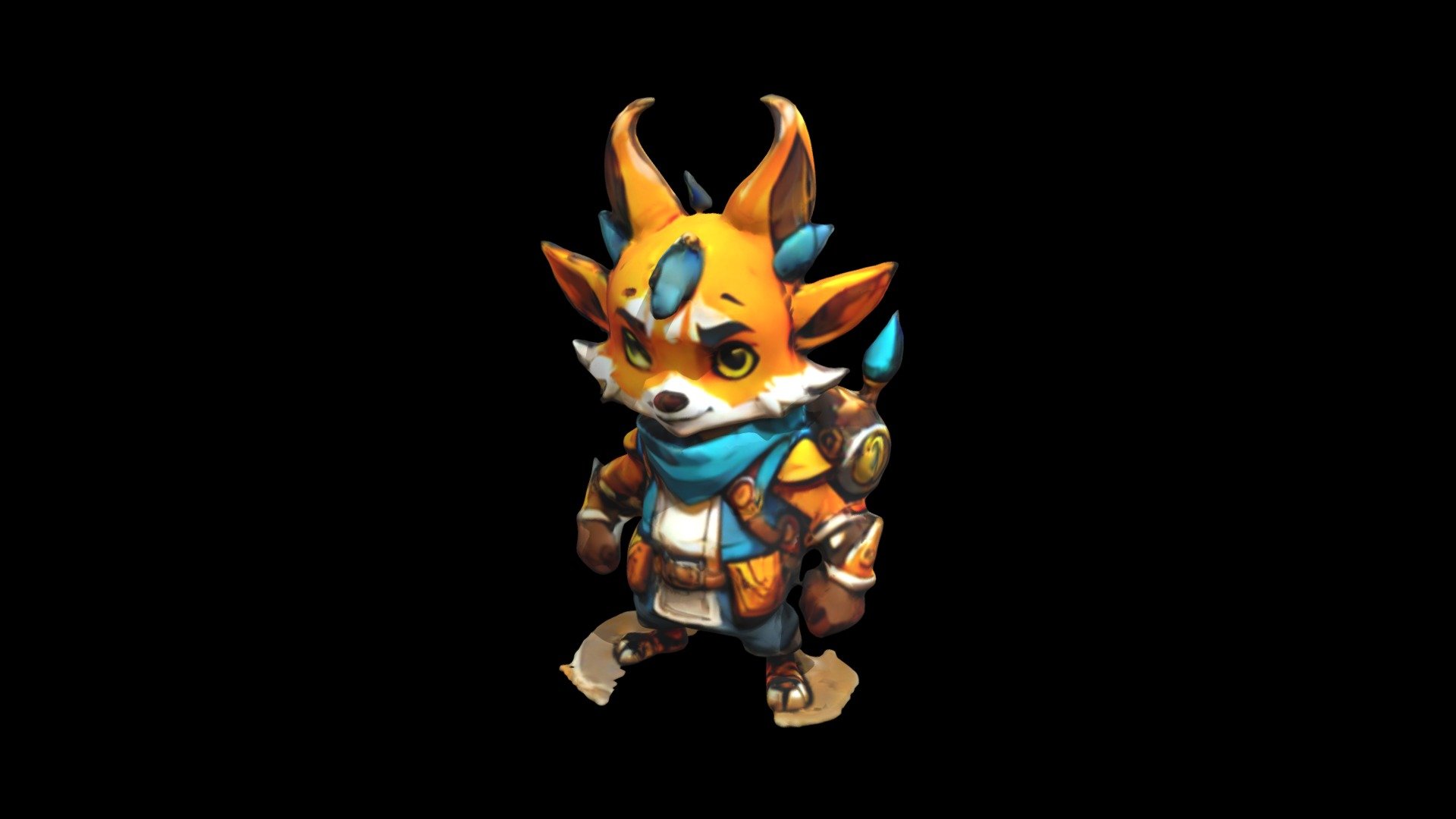 a cartoon drawing of a fox with horns - Download Free 3D model by ...