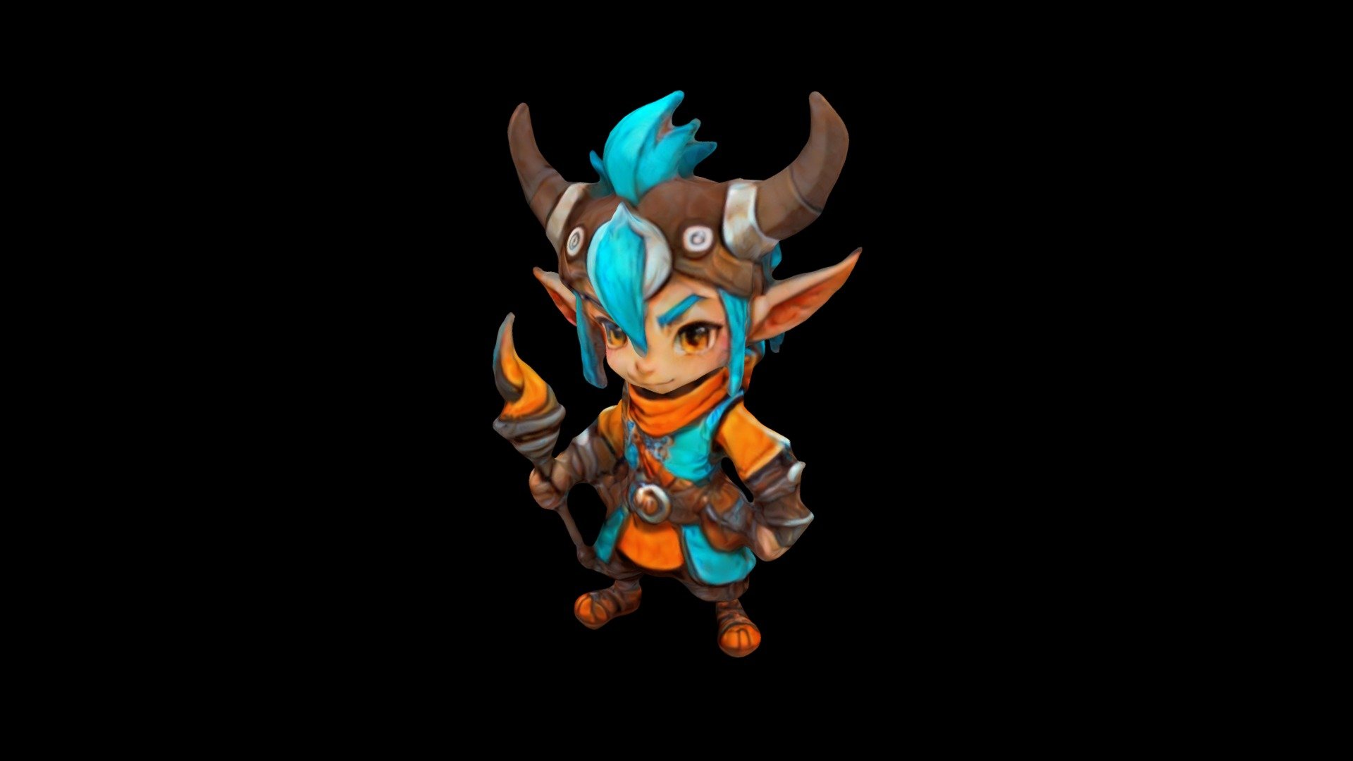 a blue haired imp with horns holding a torch the - Download Free 3D ...