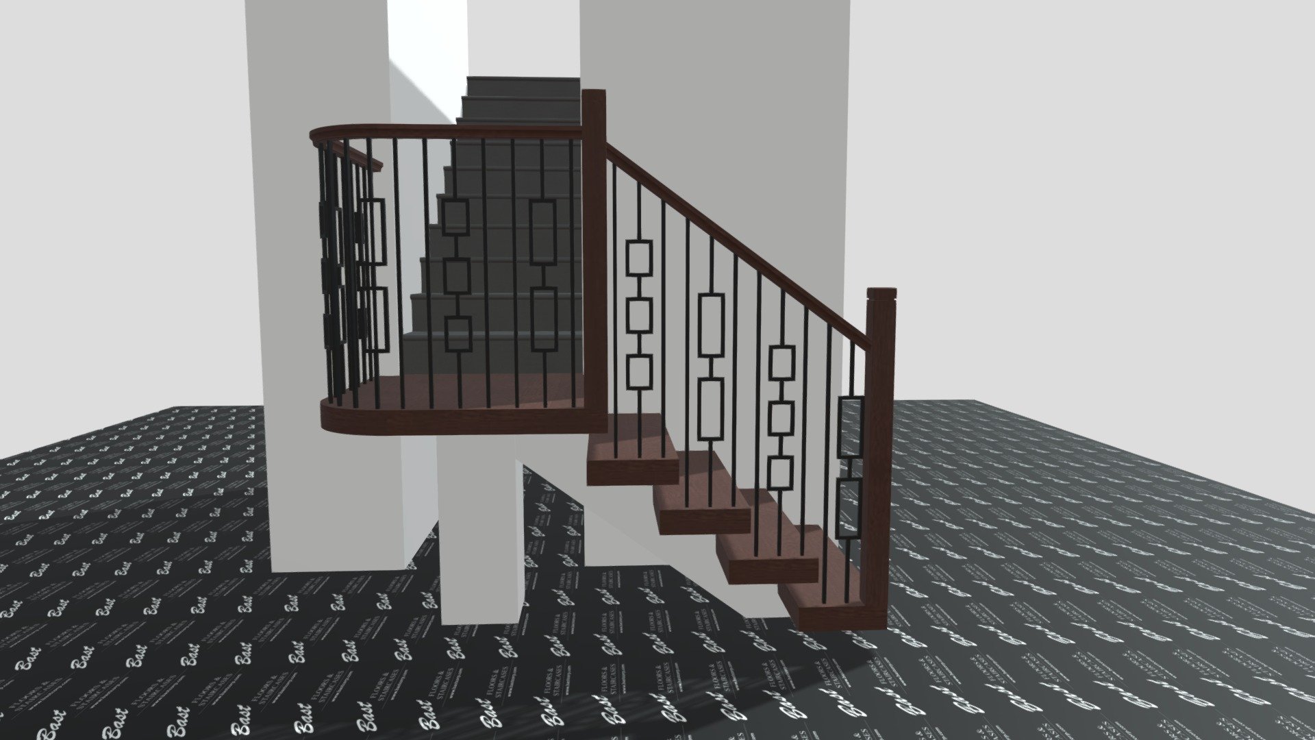 Mono stringer w/ curved landing and handrail - 3D model by Bast floors ...
