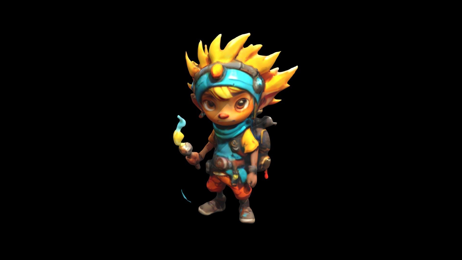 Cartoon character with spikes of hair and blue h - Download Free 3D ...