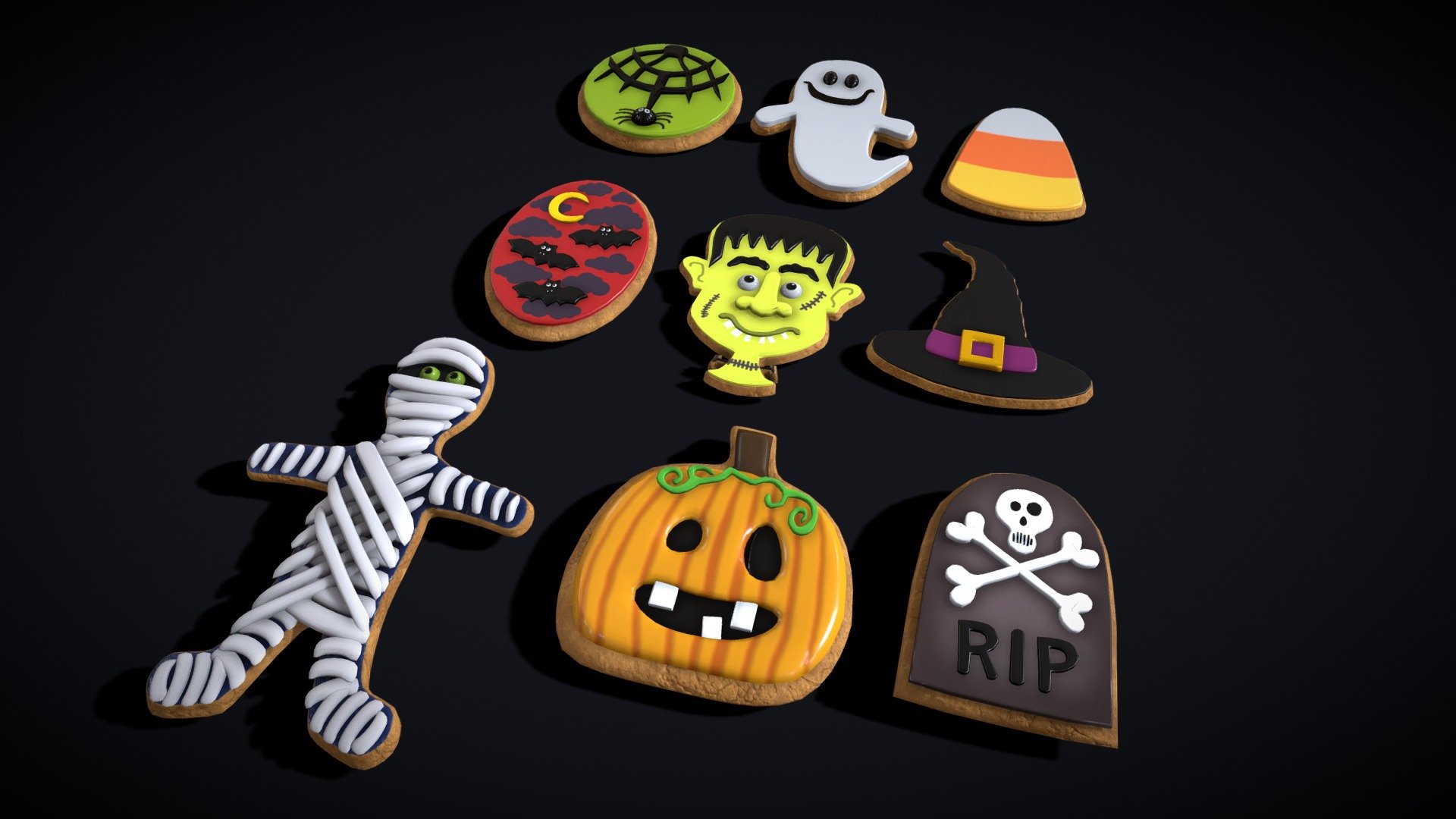 Halloween Cookies Sets One Two and Three - Buy Royalty Free 3D model by ...