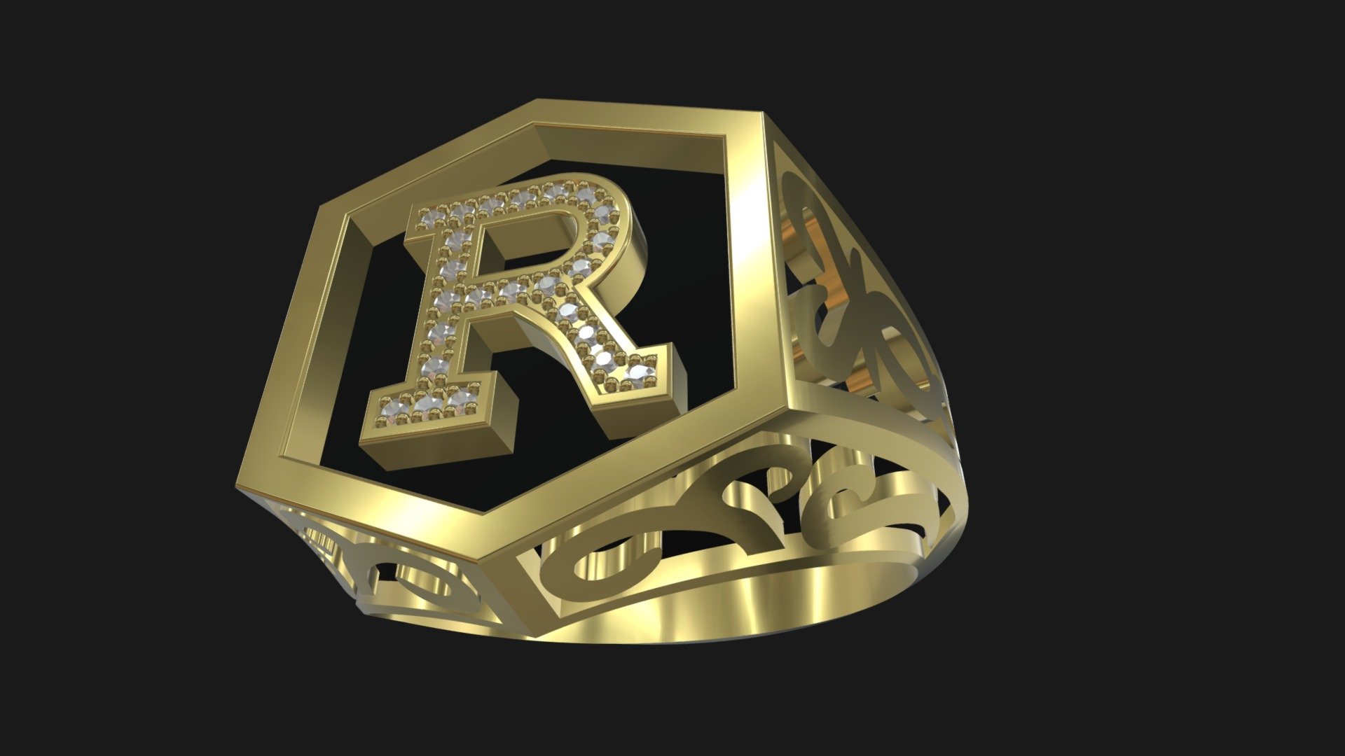 SIGNET RING WITH LETTER R AND SCROLL WORK - 3D model by Williams ...