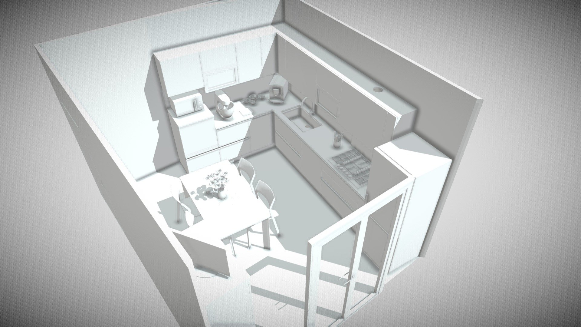 Wireframe - Kitchen 90° wall building adaptation - Download Free 3D ...