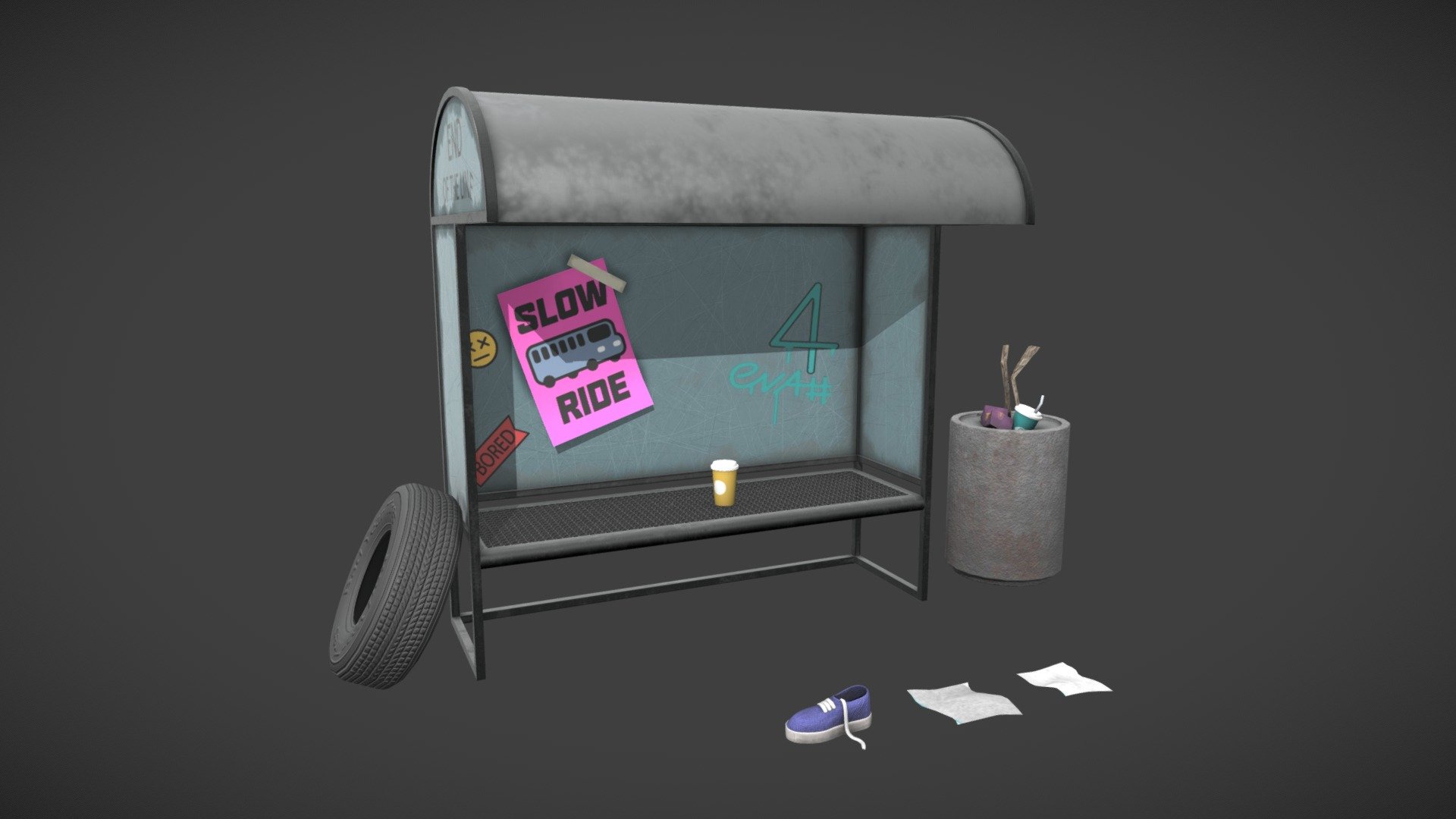 Run Down Bus Stop - 3D model by rcworthley [4169083] - Sketchfab