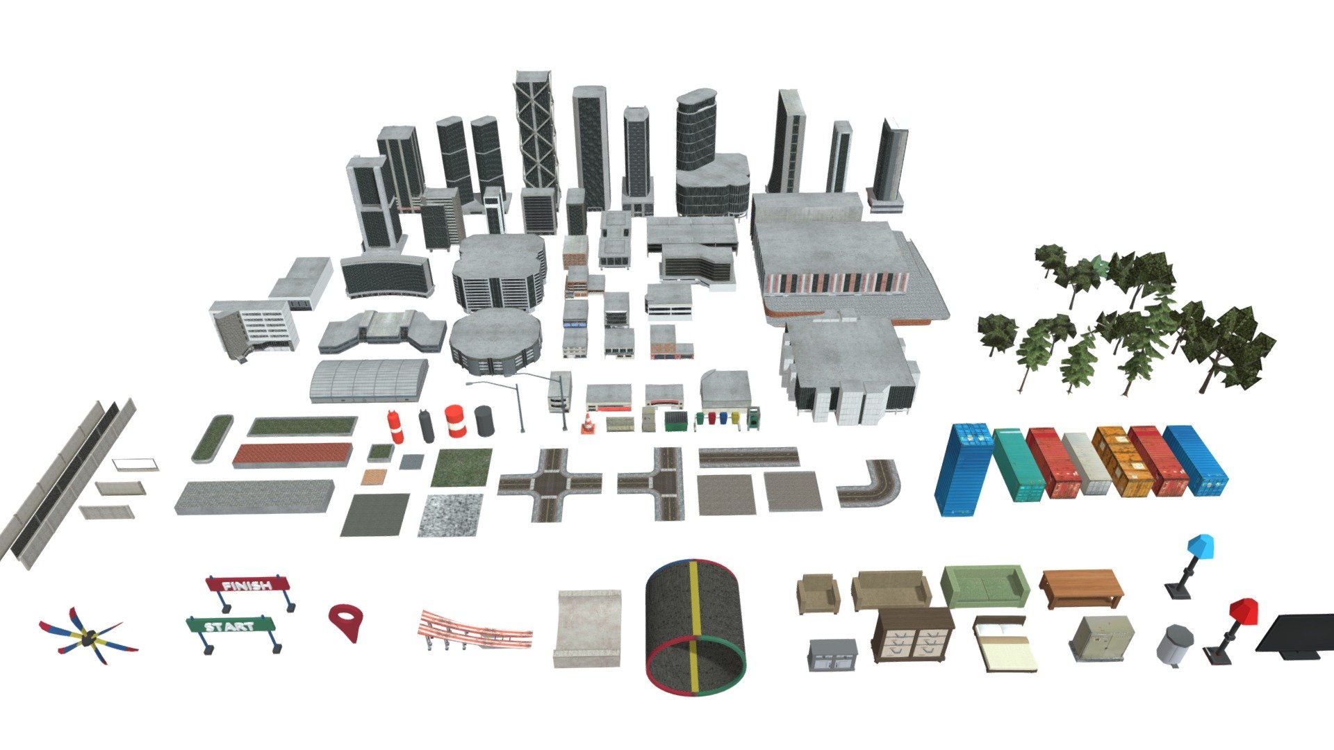 City Buildings, Roads and Furniture Pack - 3D model by NextLevelModels ...