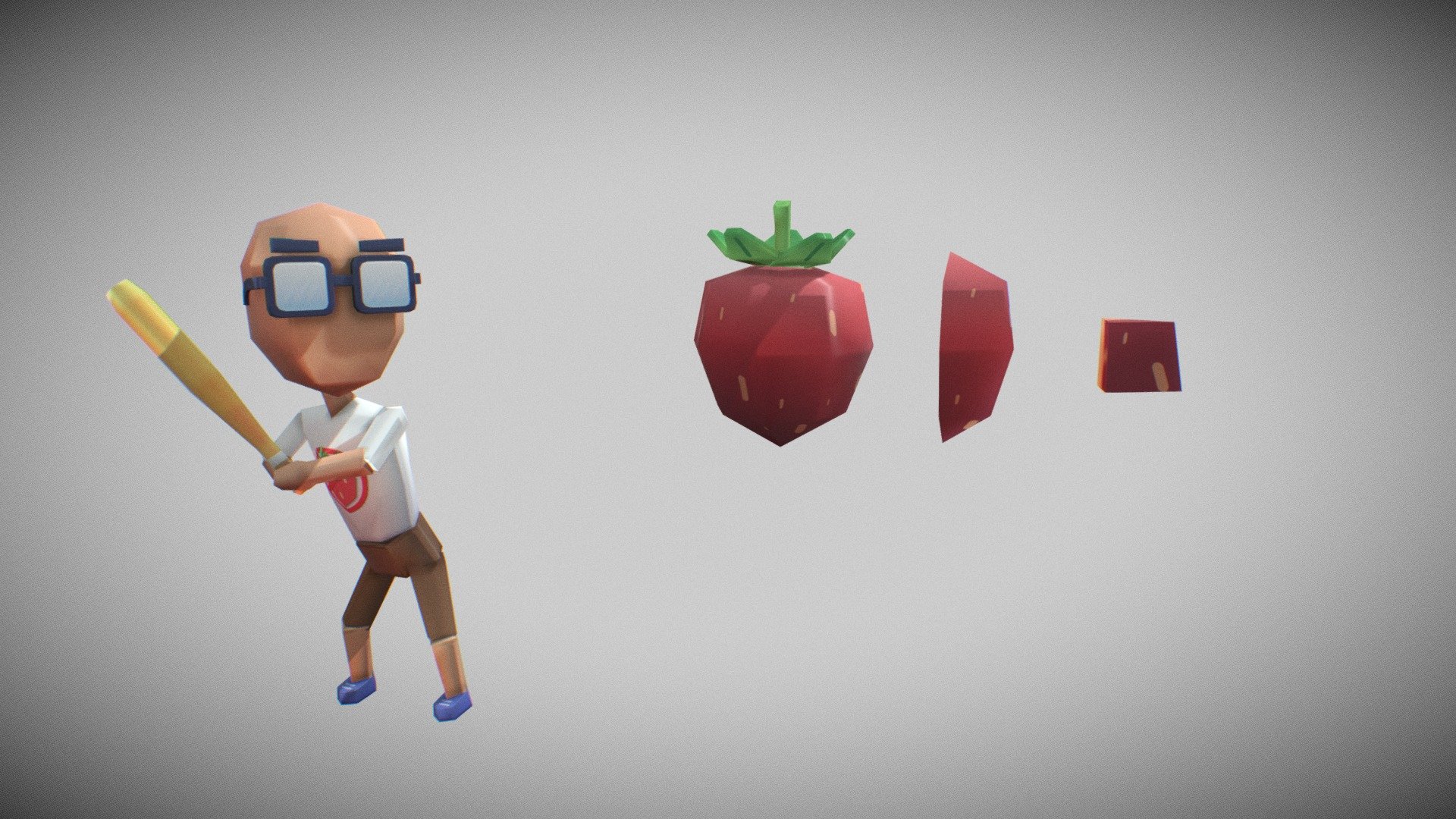 Stylized character hits strawberries with a bat - Download Free 3D ...