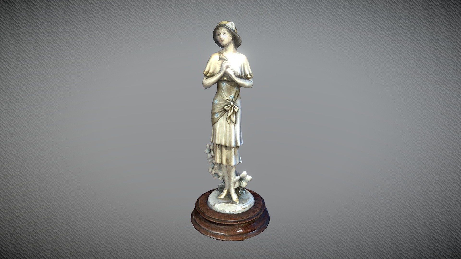 Vintage Lady Figurine With Floral Base - Buy Royalty Free 3D model by ...