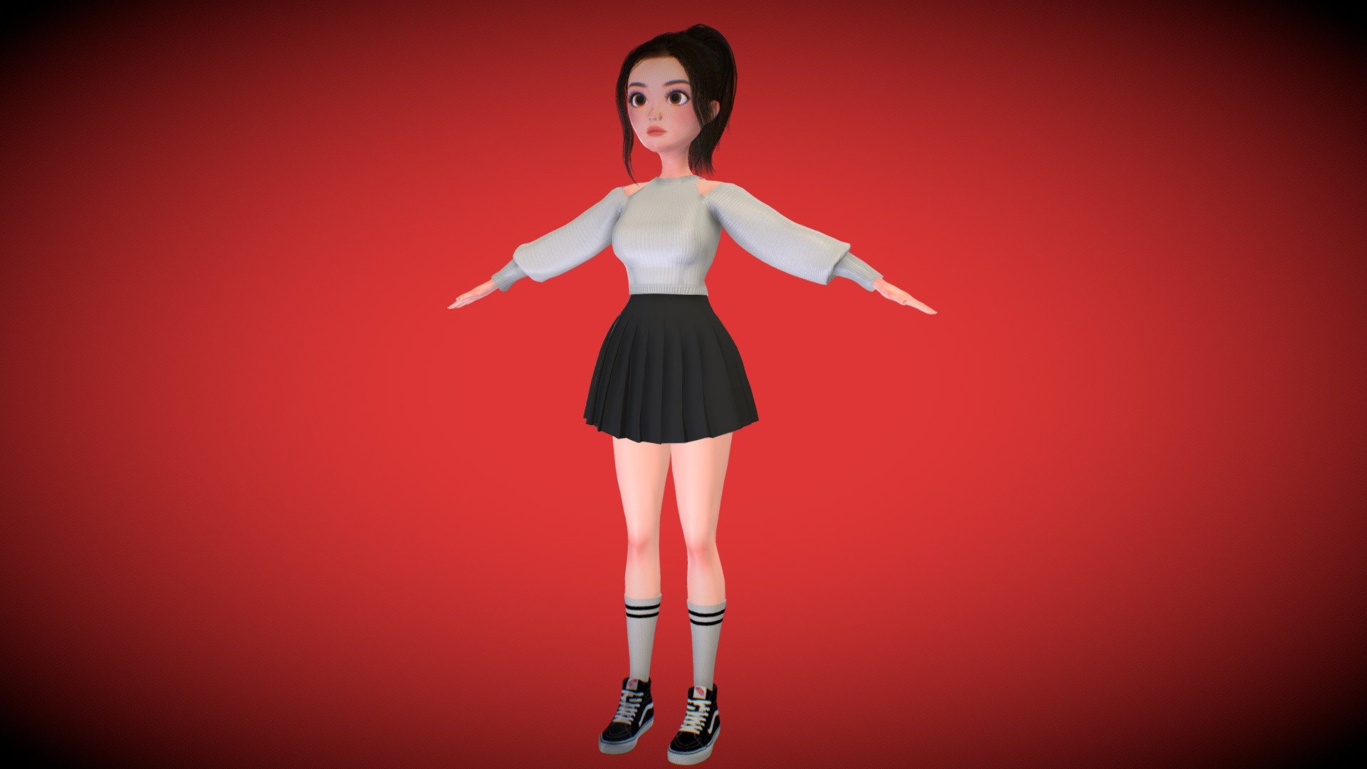 Stylized Cartoon Korean Girl Character (Rigged) - 3D model by Canino3d ...