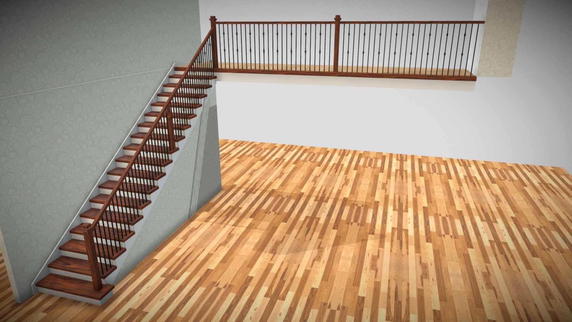 Moody Stair - thick sapele treads & iron balusts - 3D model by ...