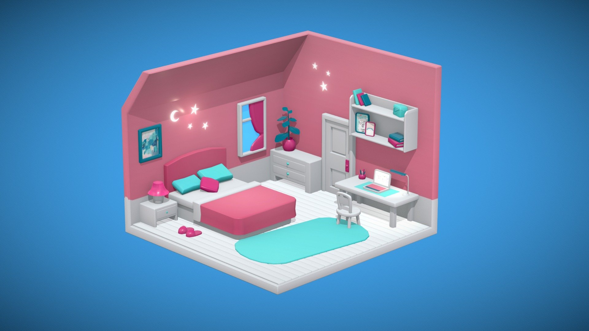 Pink casual room - 3D model by Jaster (@s.lahadynov) [41e6660] - Sketchfab