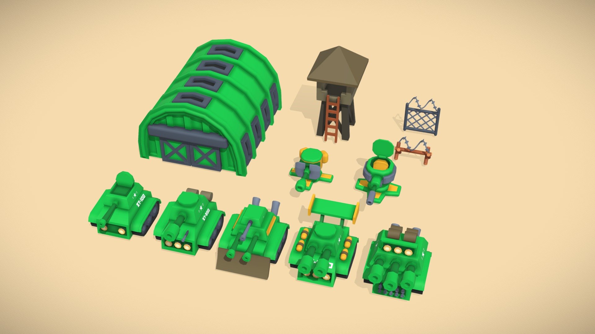 Stylized Army game kit Low poly - Download Free 3D model by Bob.Ho ...