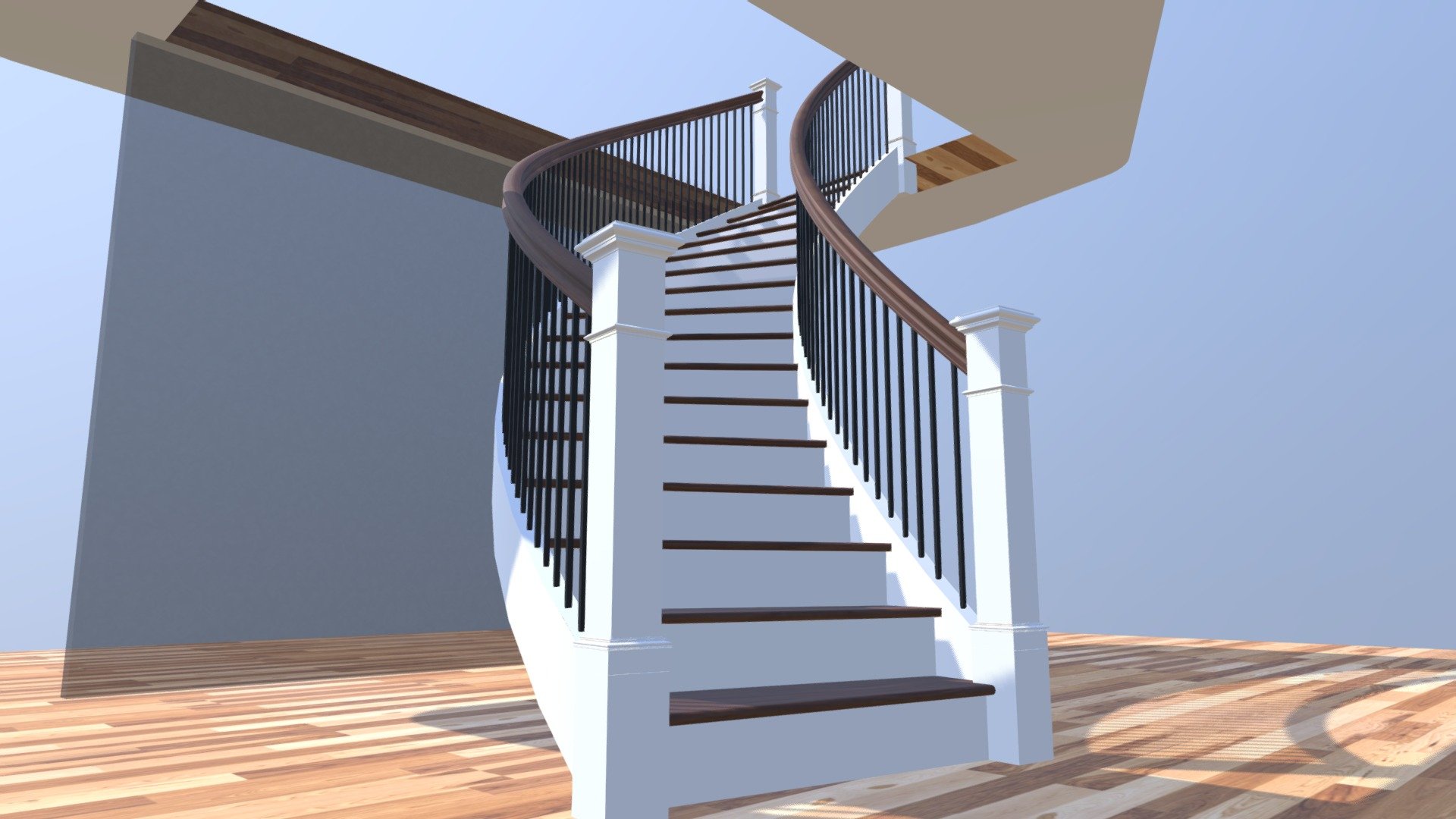 Curved PTP Box Newel And Metal Balusters - 3D model by ArtisticStairs ...