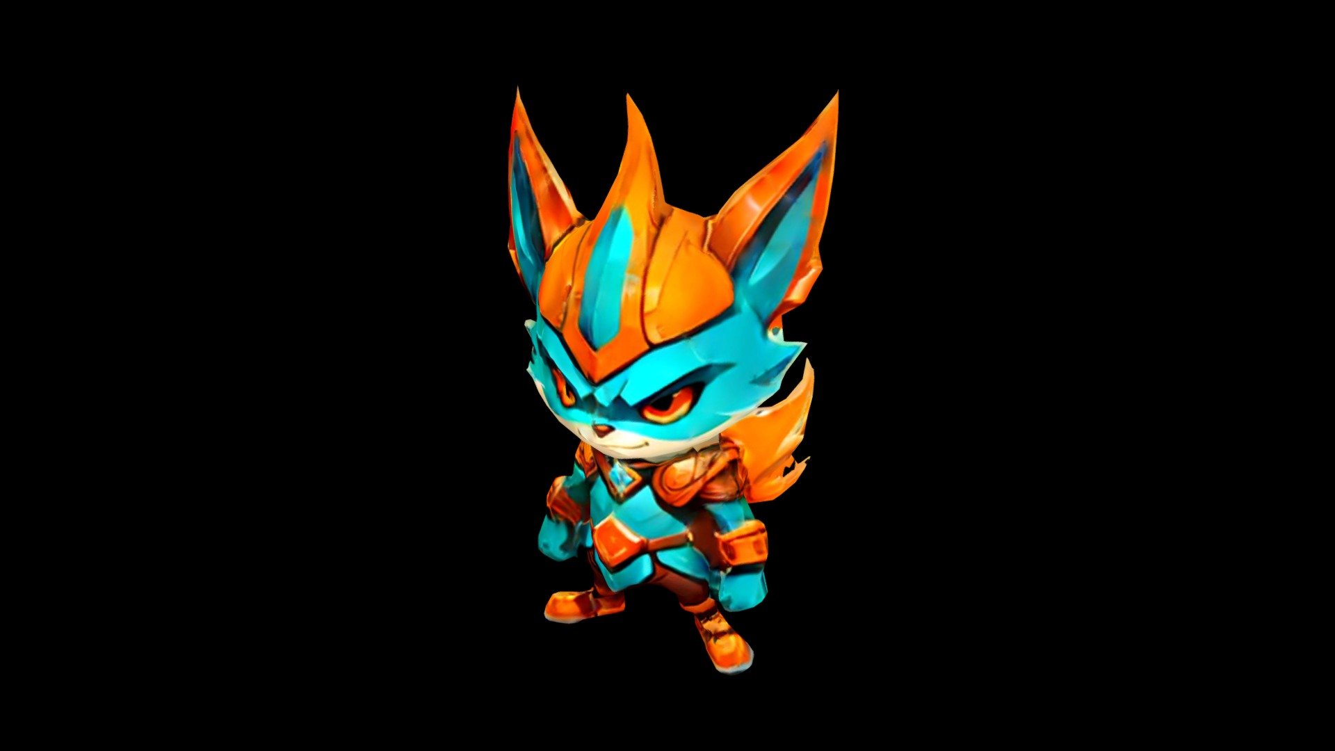 An orange and blue fox character wearing armor a - Download Free 3D ...
