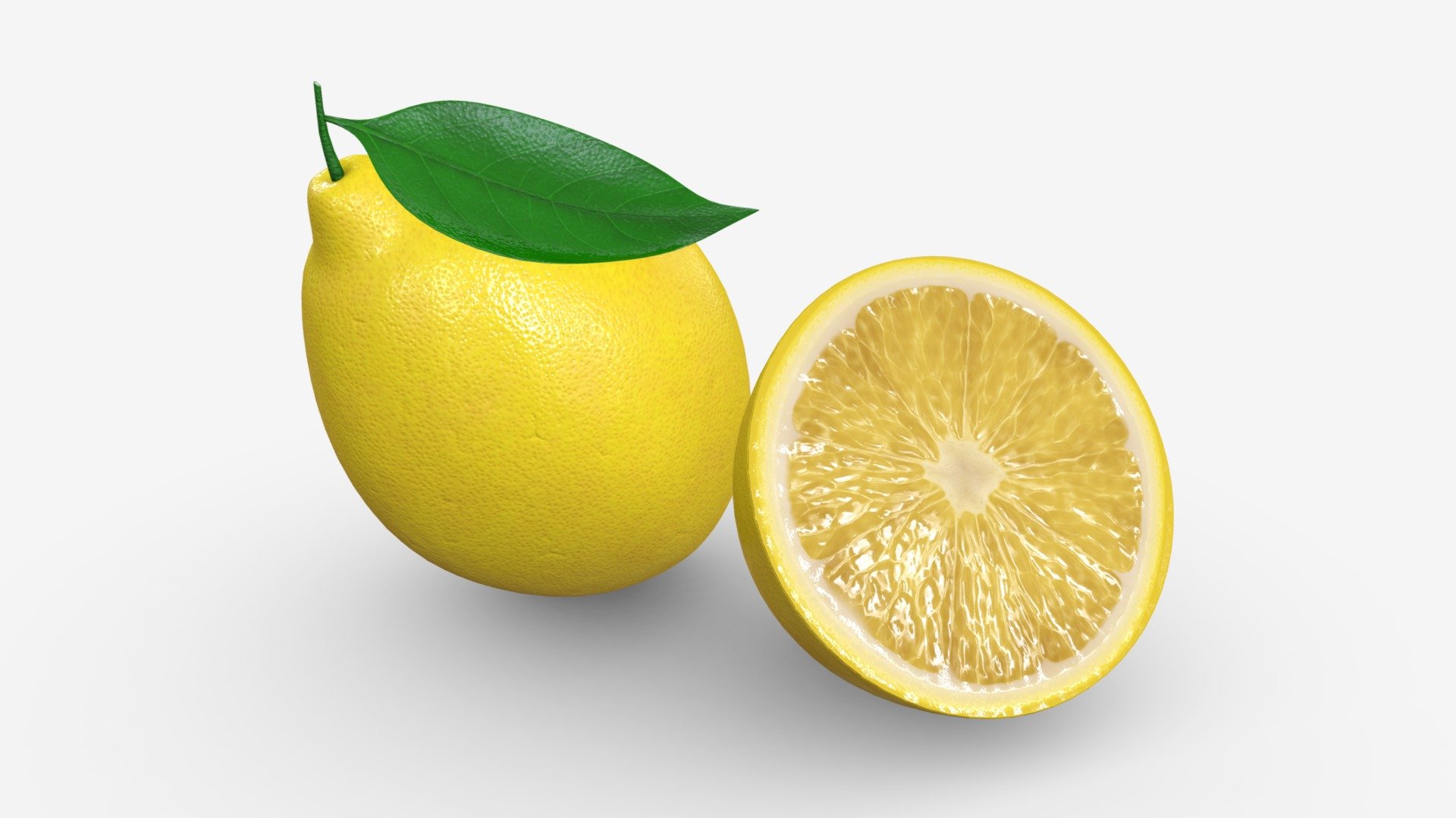 Fresh lemon with slice and leaf yellow - Buy Royalty Free 3D model by ...