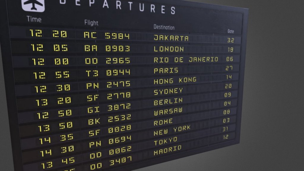 New Flight Information Sign - 3D model by ArtSize3D [42693cc] - Sketchfab