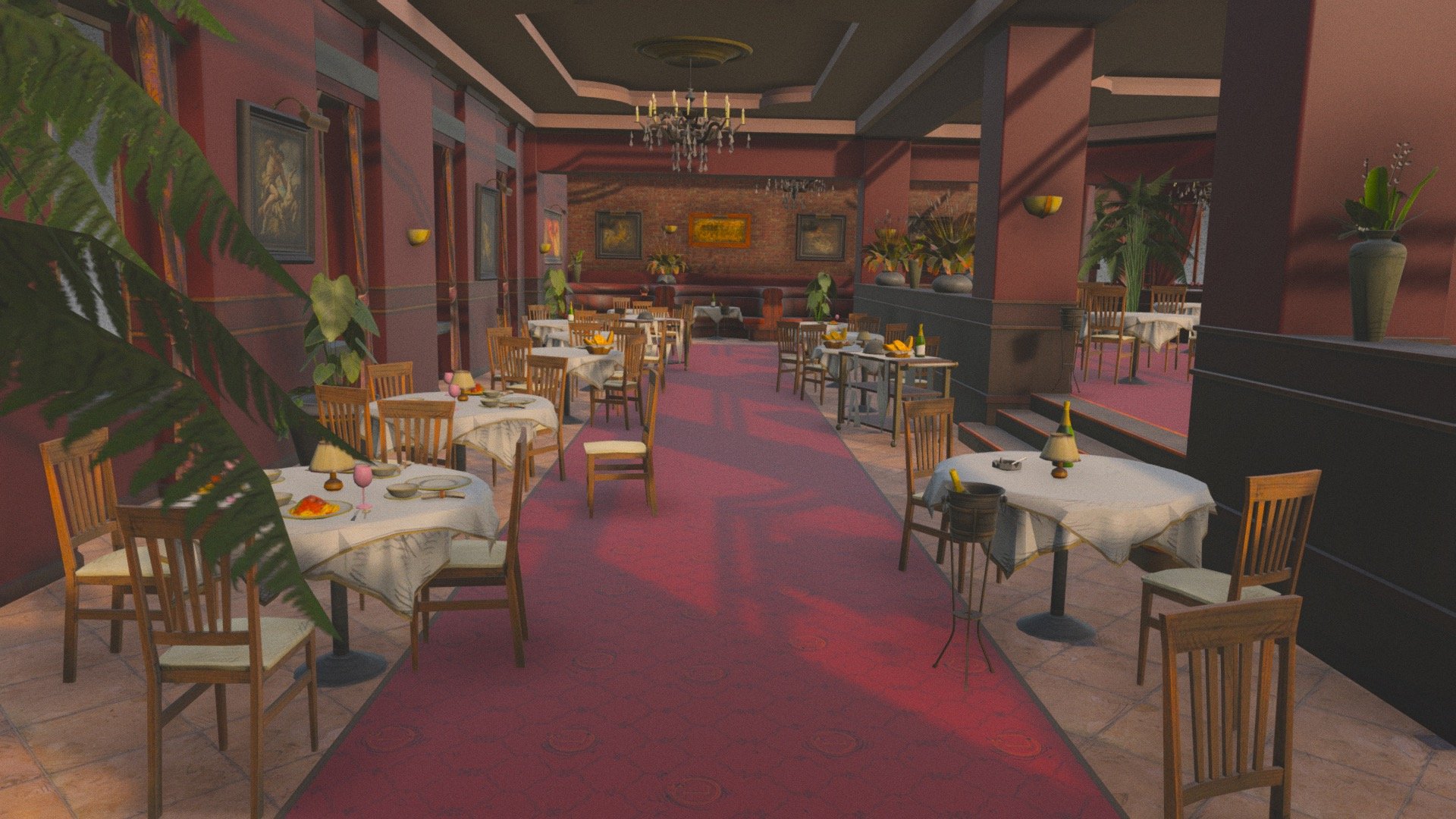 Restaurant in the evening - Download Free 3D model by Katydid (@Katydid ...