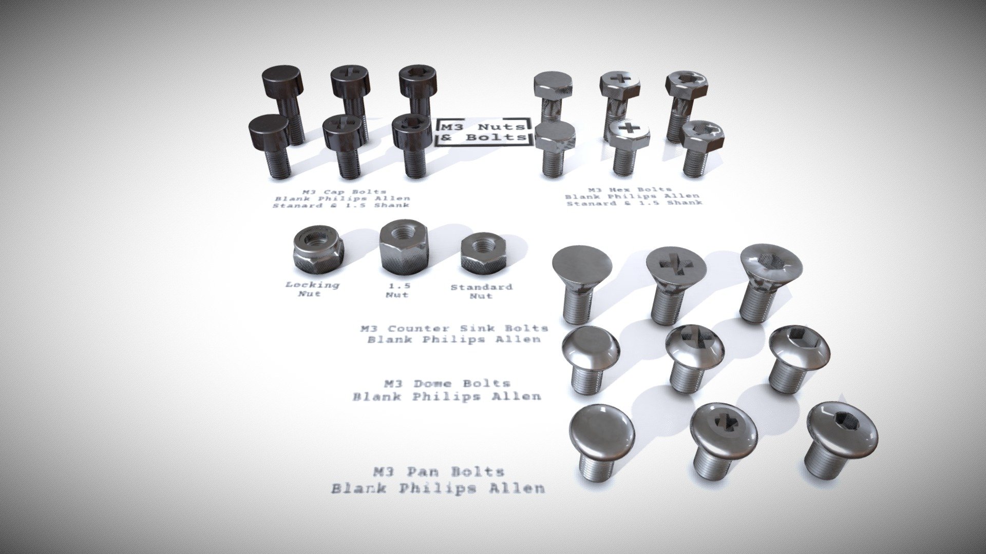 M3 Nuts & Bolts 3d Printable - Buy Royalty Free 3D model by ...