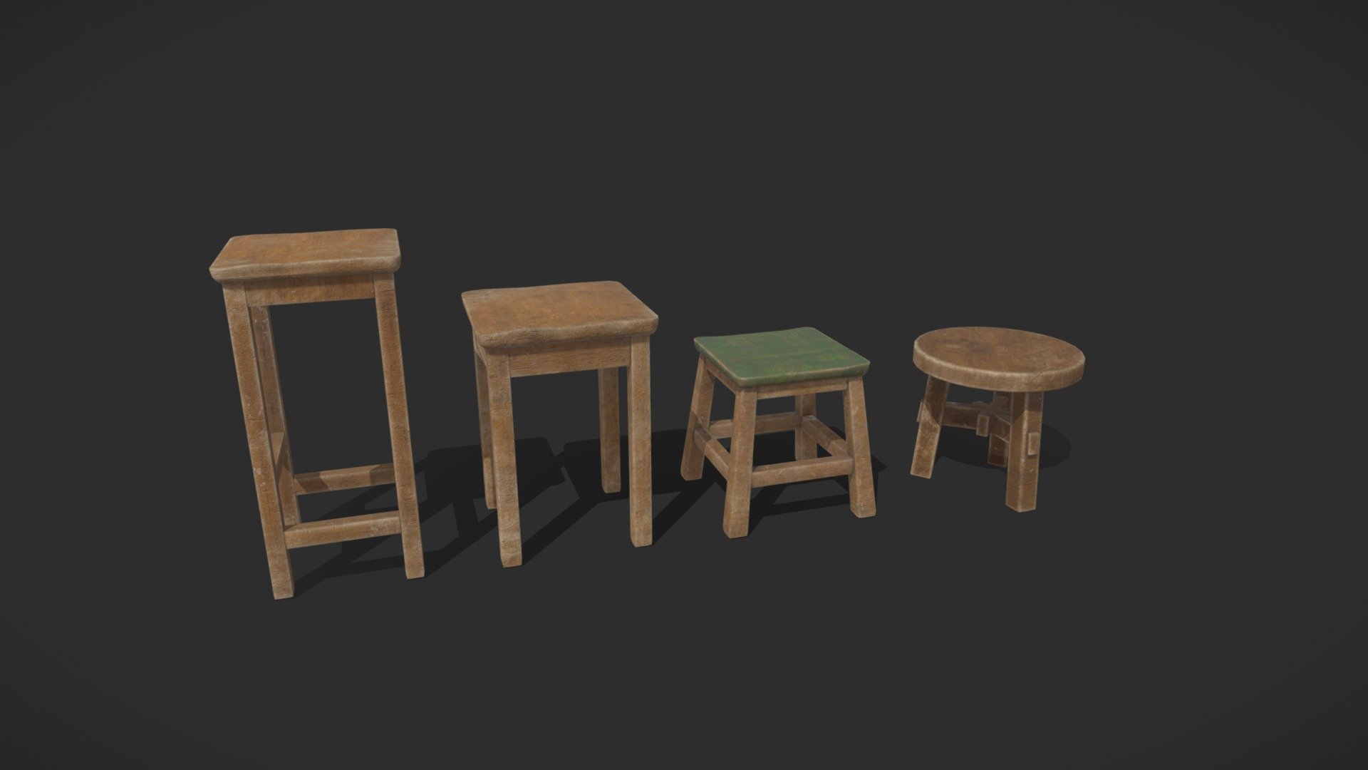 Used Wooden Stools Kit - Buy Royalty Free 3D model by Nat.F [432d3e5 ...
