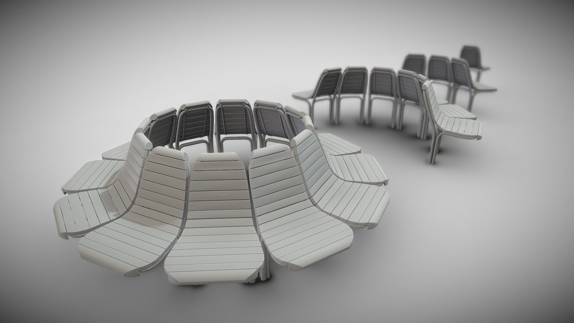 Round Bench [7] 4 Parts Basic Version - Buy Royalty Free 3D model by ...