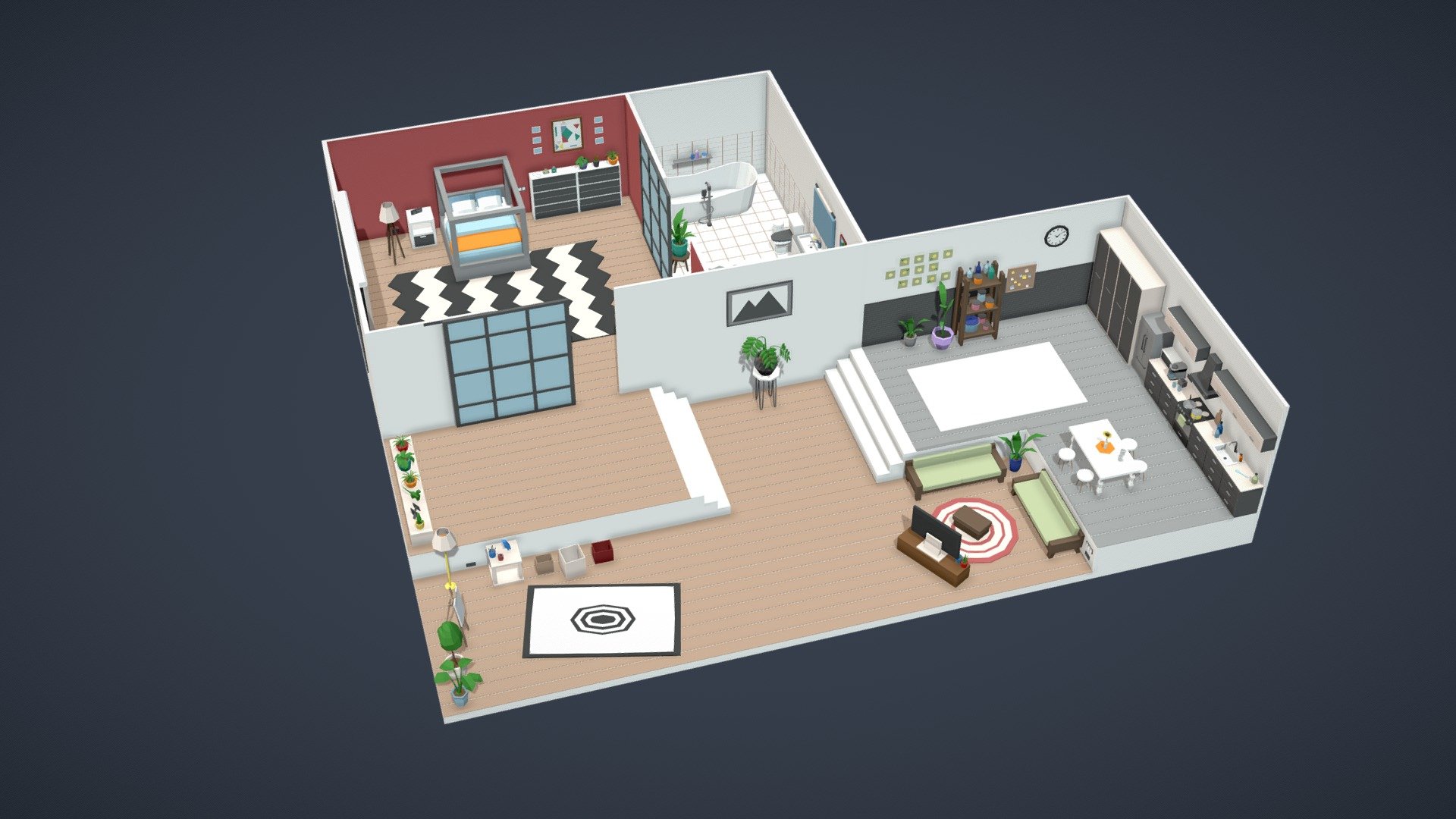 Low Poly Apartment n3 - 3D model by Mnostva [43bb1b1] - Sketchfab