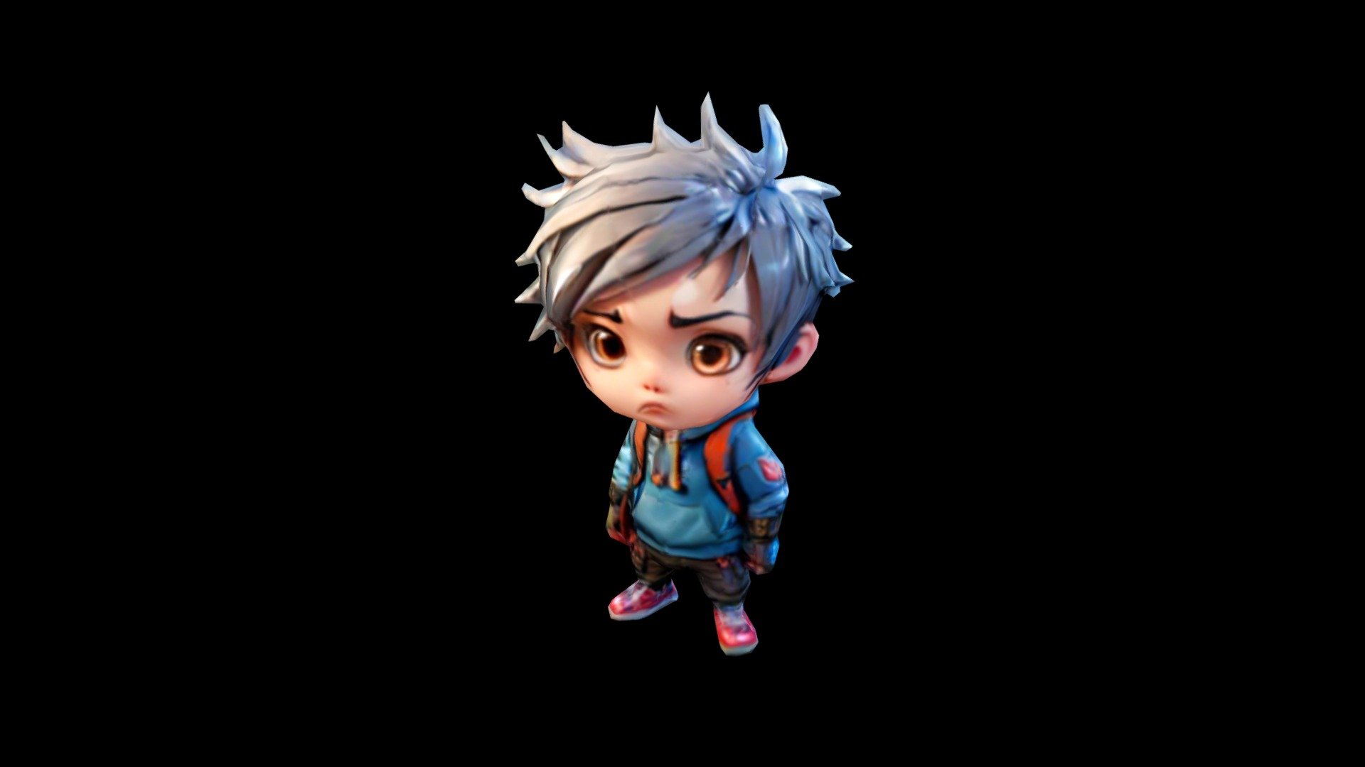 "Sad-Looking Cartoon Boy with Grey Hair and Blue - Download Free 3D ...