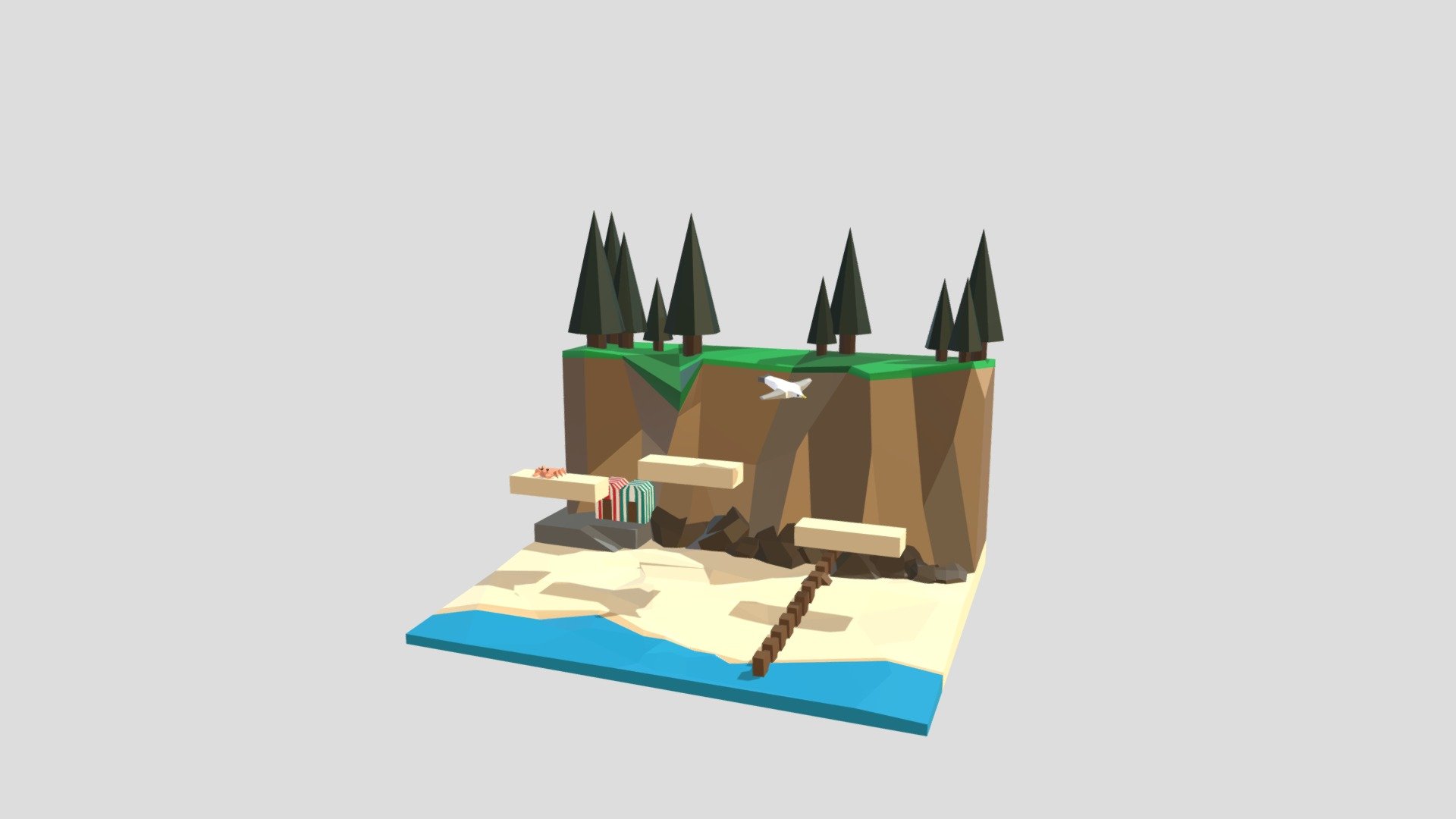 Low Poly Beach Diorama (Section of a platformer) - 3D model by SamSam05 ...