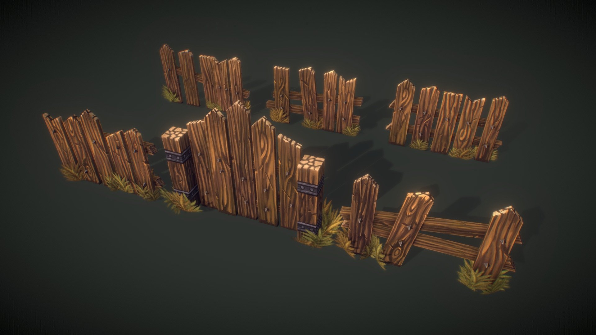 Wooden Fence Set 03 - Hand Painted - 3D model by BitGem [4459681 ...