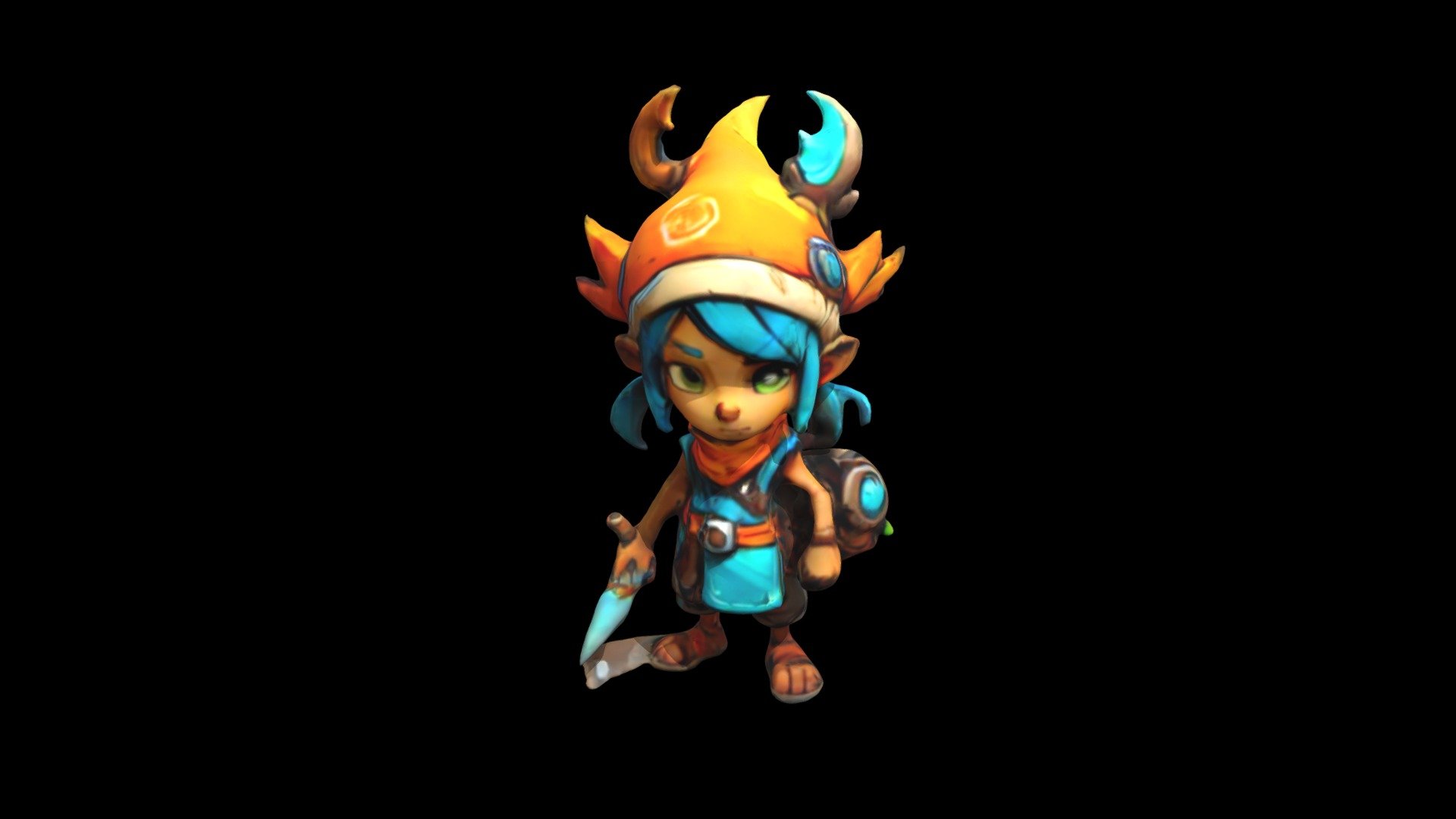 a cartoon character with blue hair and an ora - Download Free 3D model ...