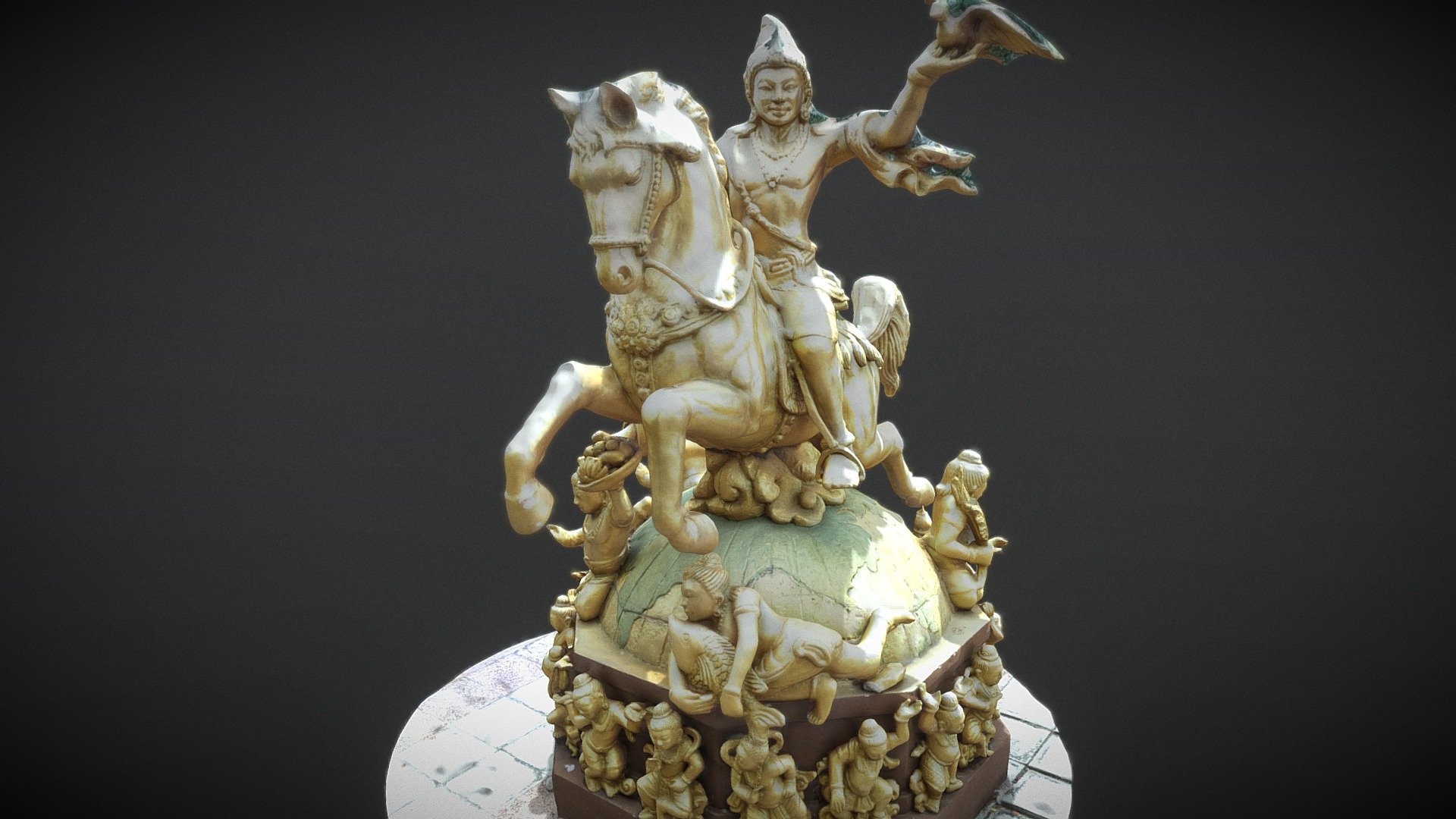 Thailand, Prince with a falcon, golden statue - 3D model by Bart Sakwerda - 3d models and ...