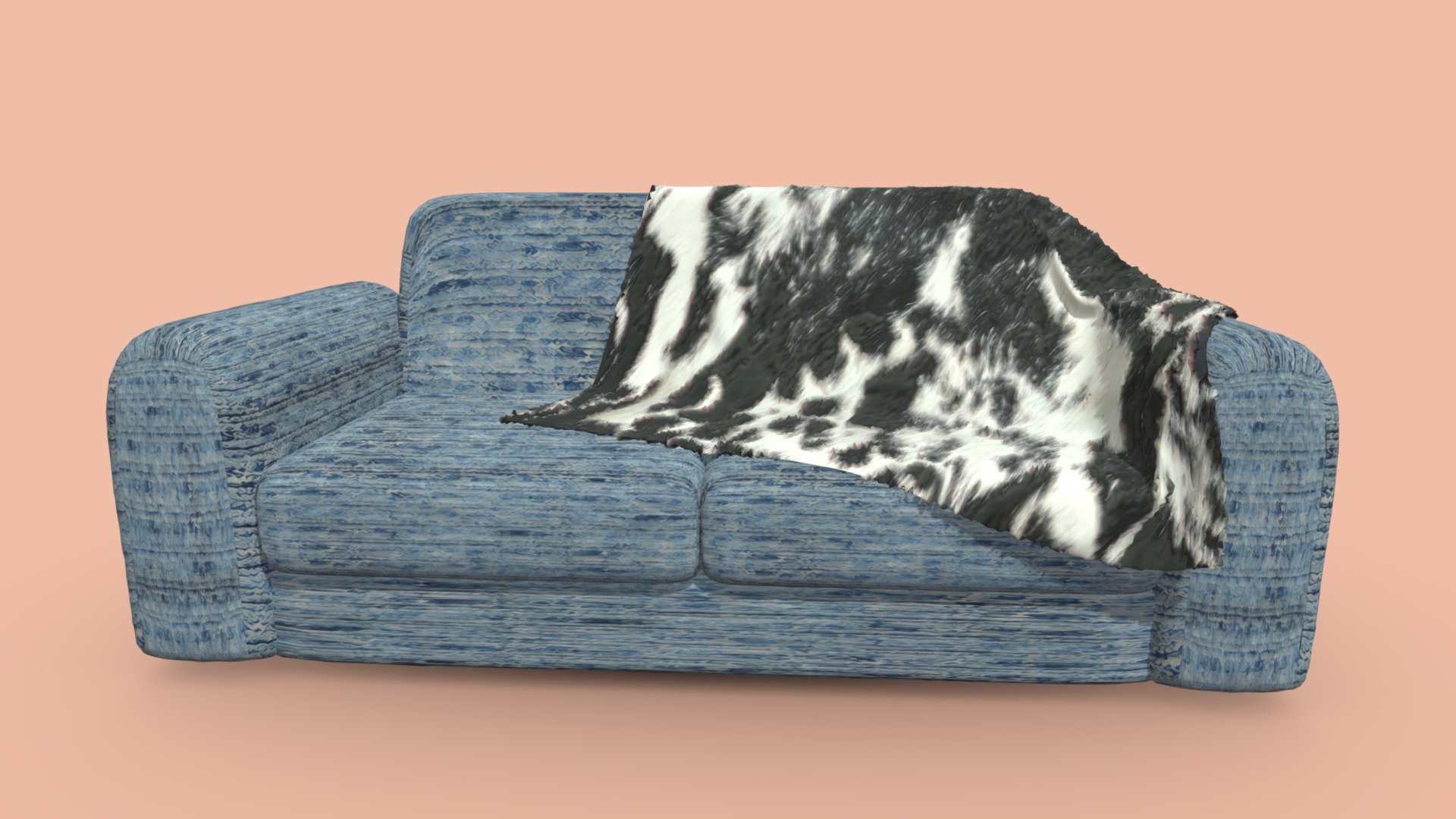 Rustic Blue Couch With Cow-Patterned Throw - Buy Royalty Free 3D model ...