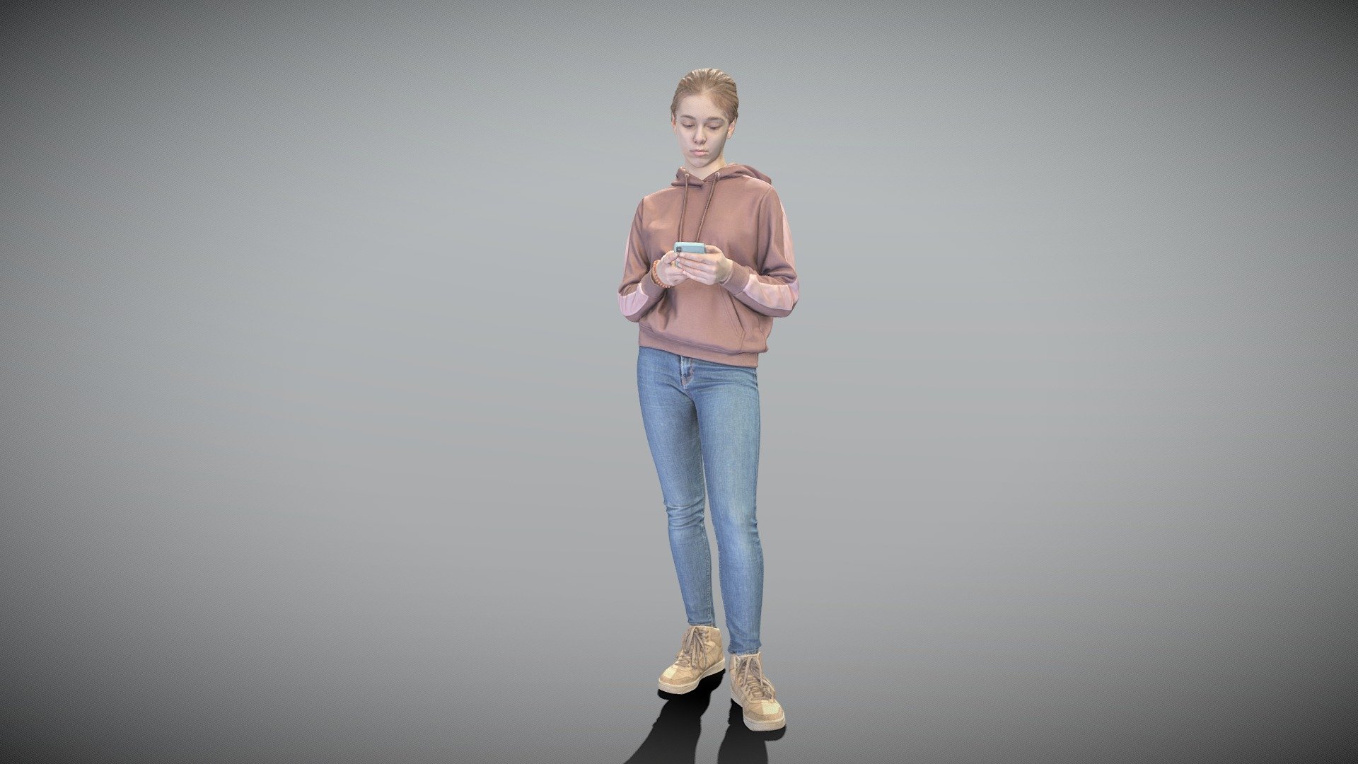Beautiful girl in casual using smartphone 318 - Buy Royalty Free 3D ...