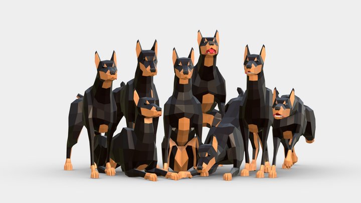 Low Poly Dobermann Dogs, an Animal 3D Model by Studio Ochi