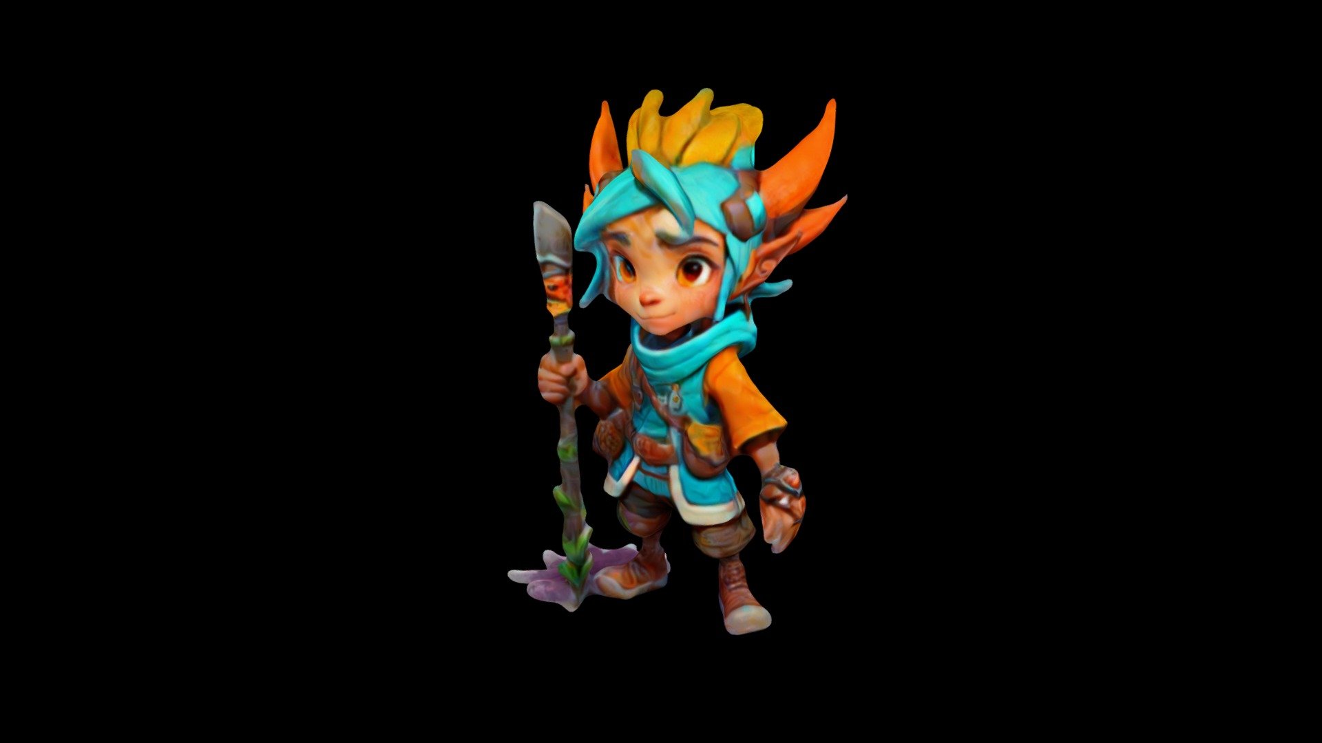 a male character dressed in blue and orange clot - Download Free 3D ...