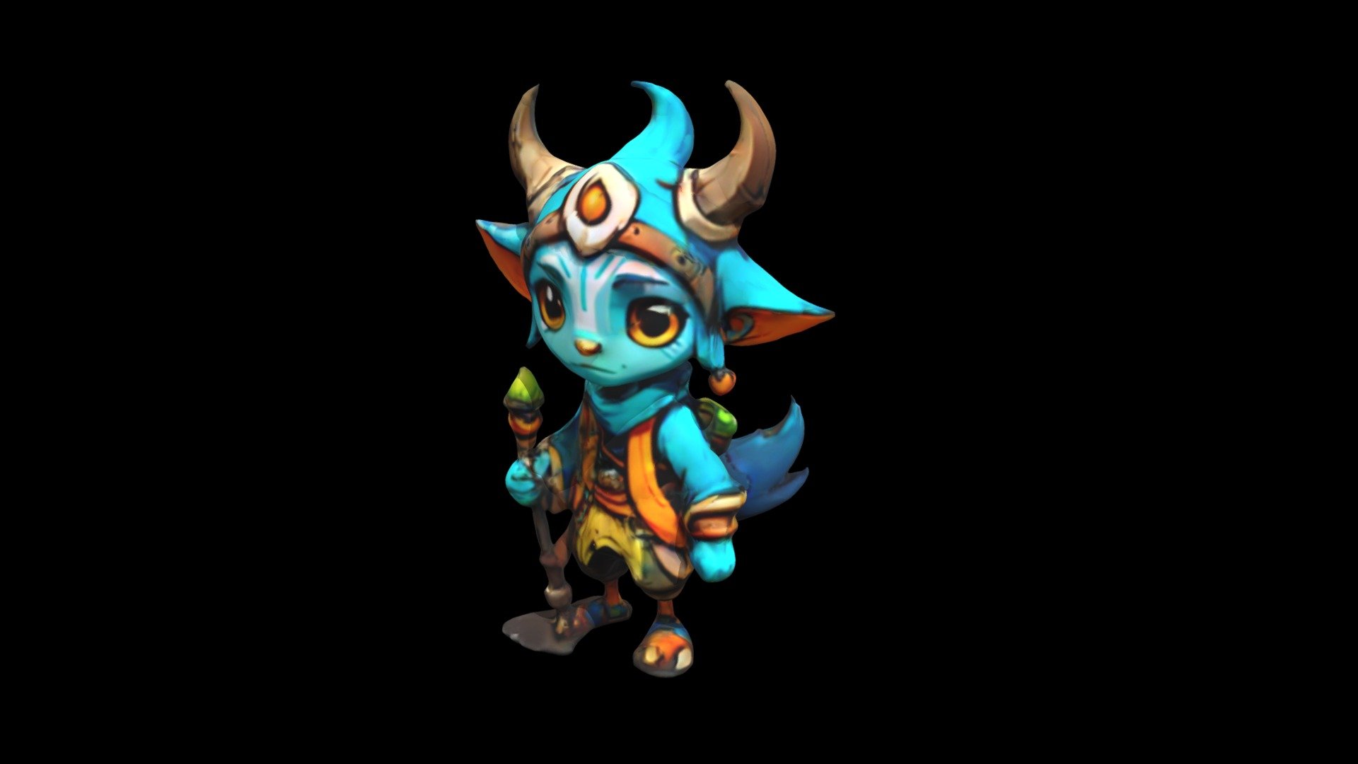 a cartoon character with horns is holding a t - Download Free 3D model ...