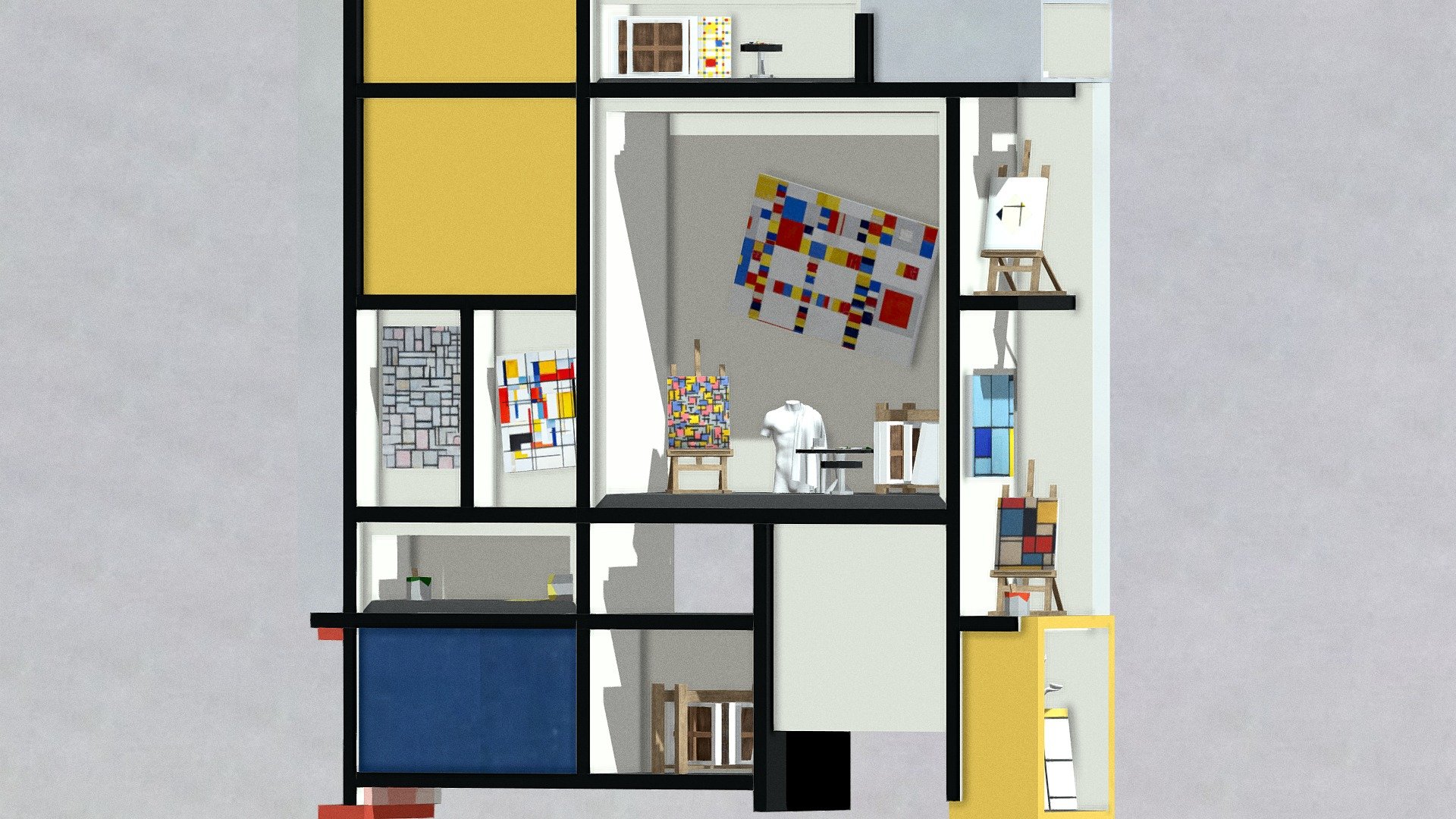 Abstract Art Composition by Piet Mondrian - Download Free 3D model by arloopa [4593ee3] - Sketchfab