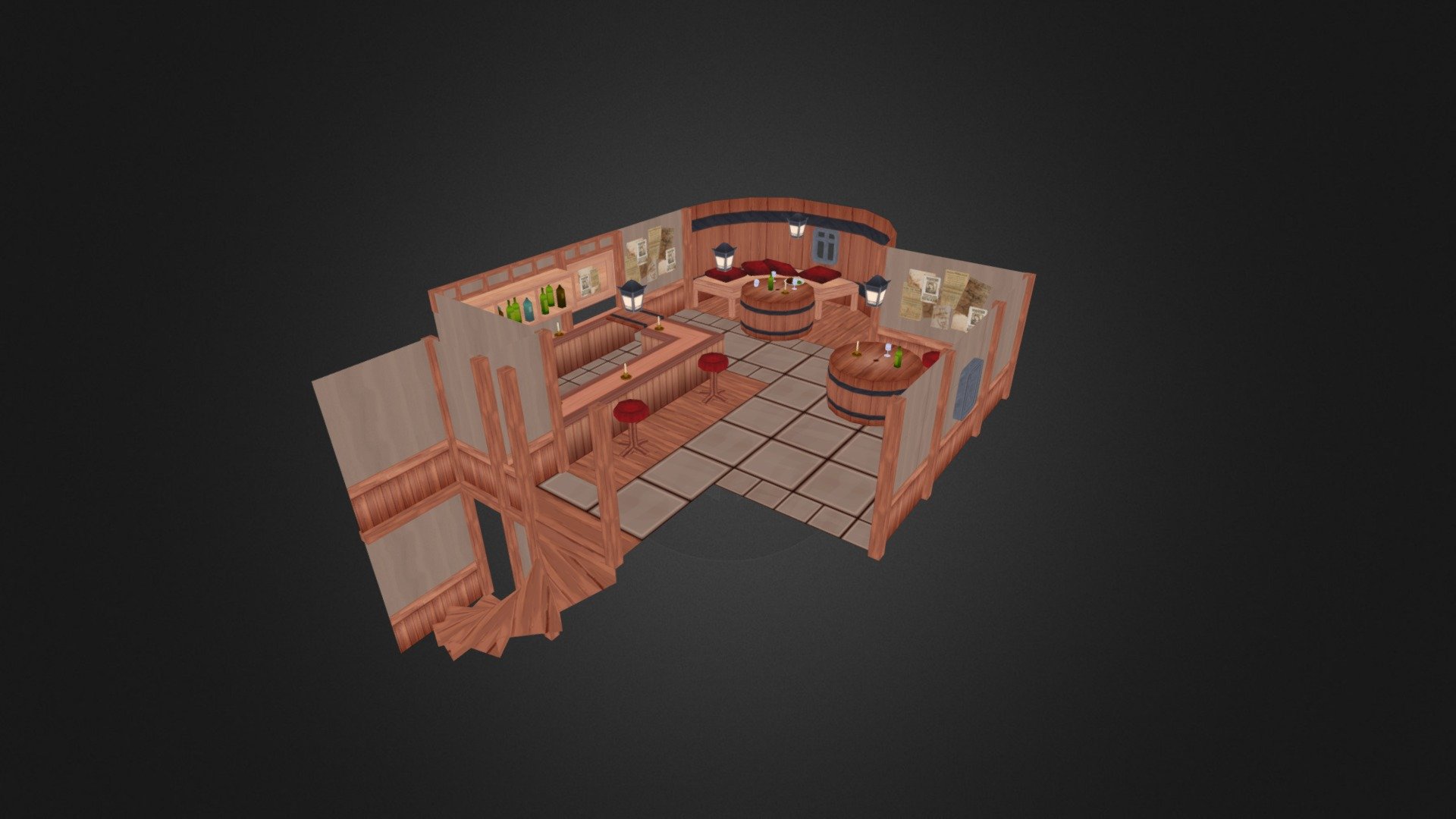 Wooden Bar - 3D model by Heffy [45c8ade] - Sketchfab