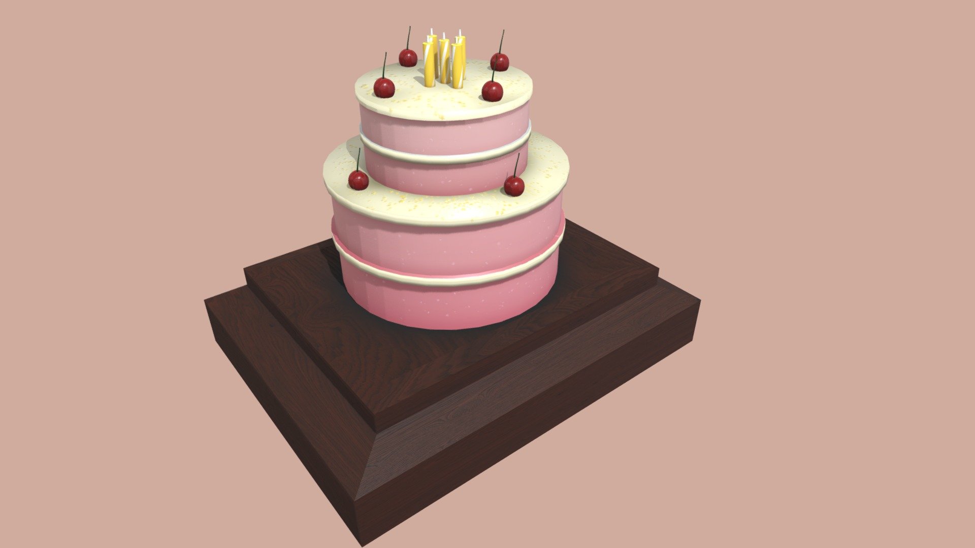 Pink Cake with Star Sprinkles and Cherries - 3D model by BQuinteroCruz ...