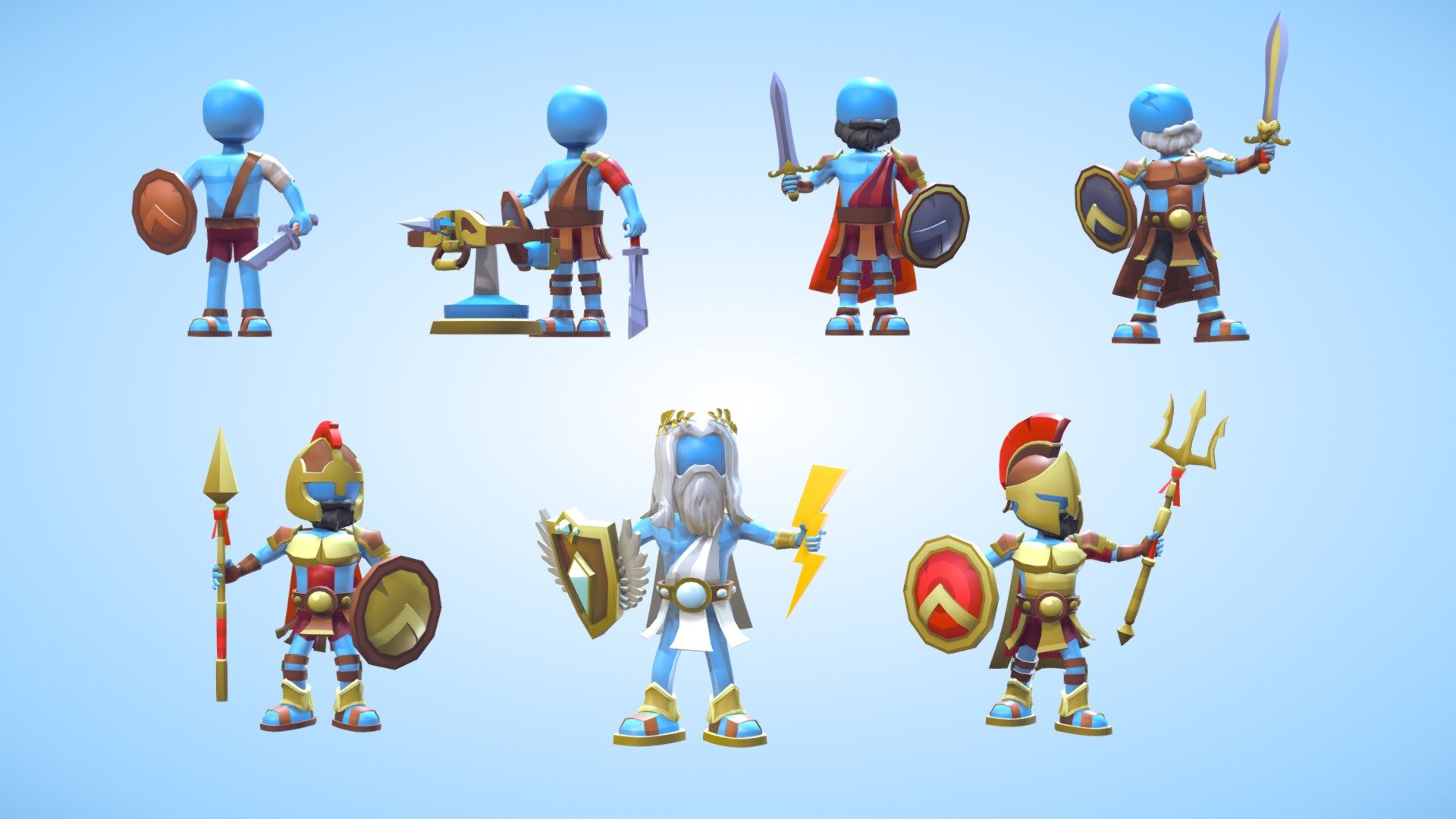 Greek fighters lowpoly rigged pack - 3D model by haykel-shaba ...