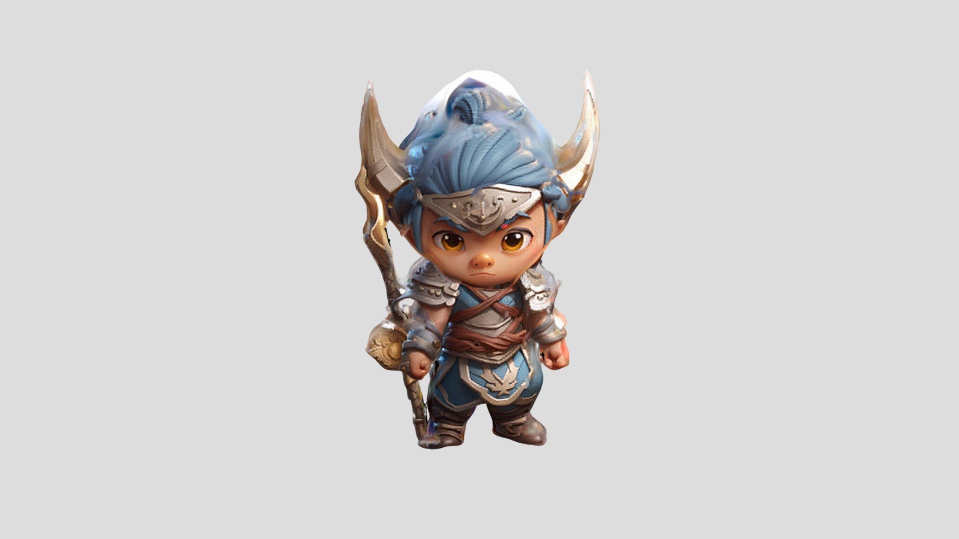 Cute little warrior with blue hair and a sword - Download Free 3D model ...