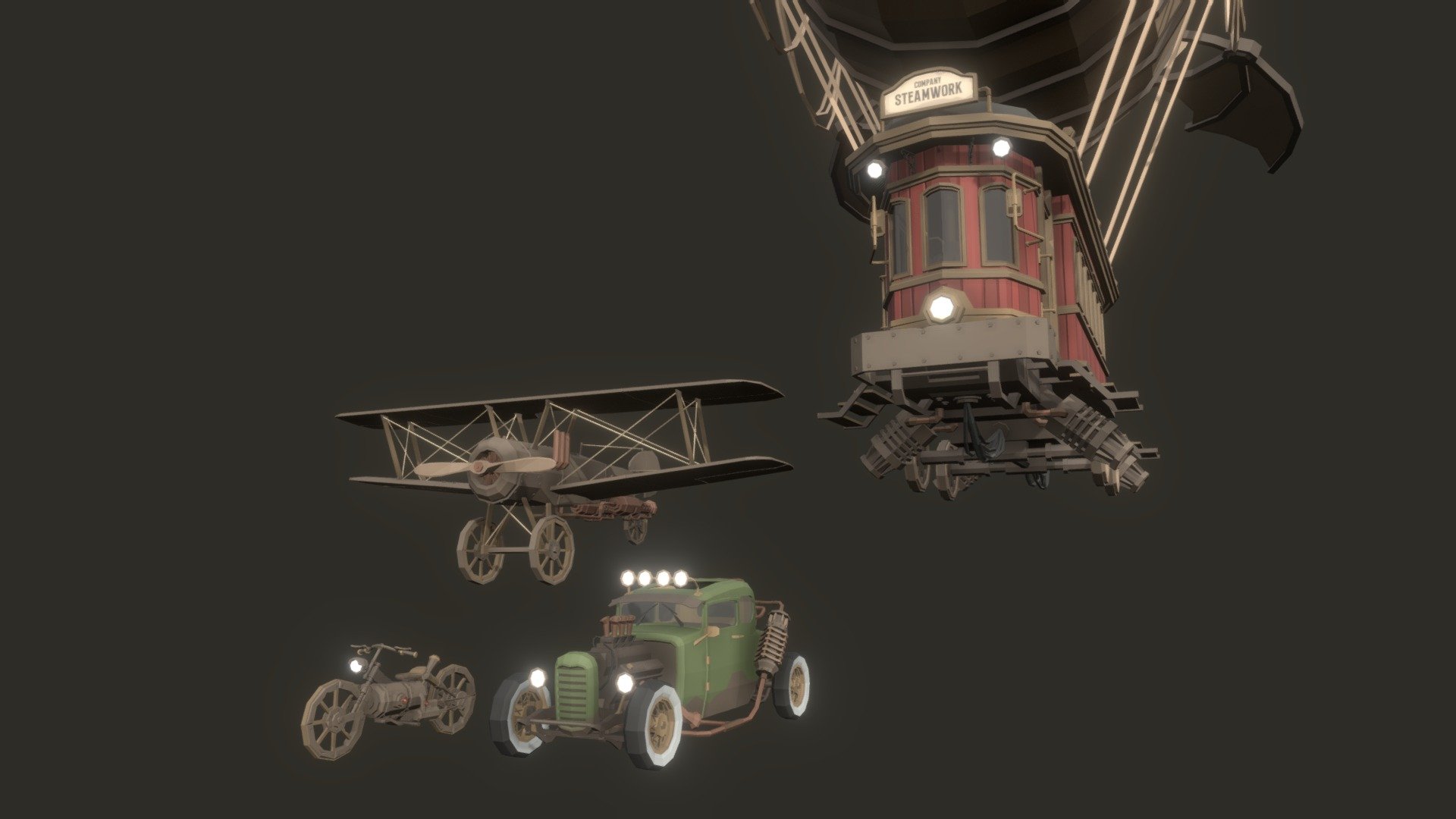 Steampunk Vehicles LowPoly Pack - 3D model by Tarasov3D [471096f ...