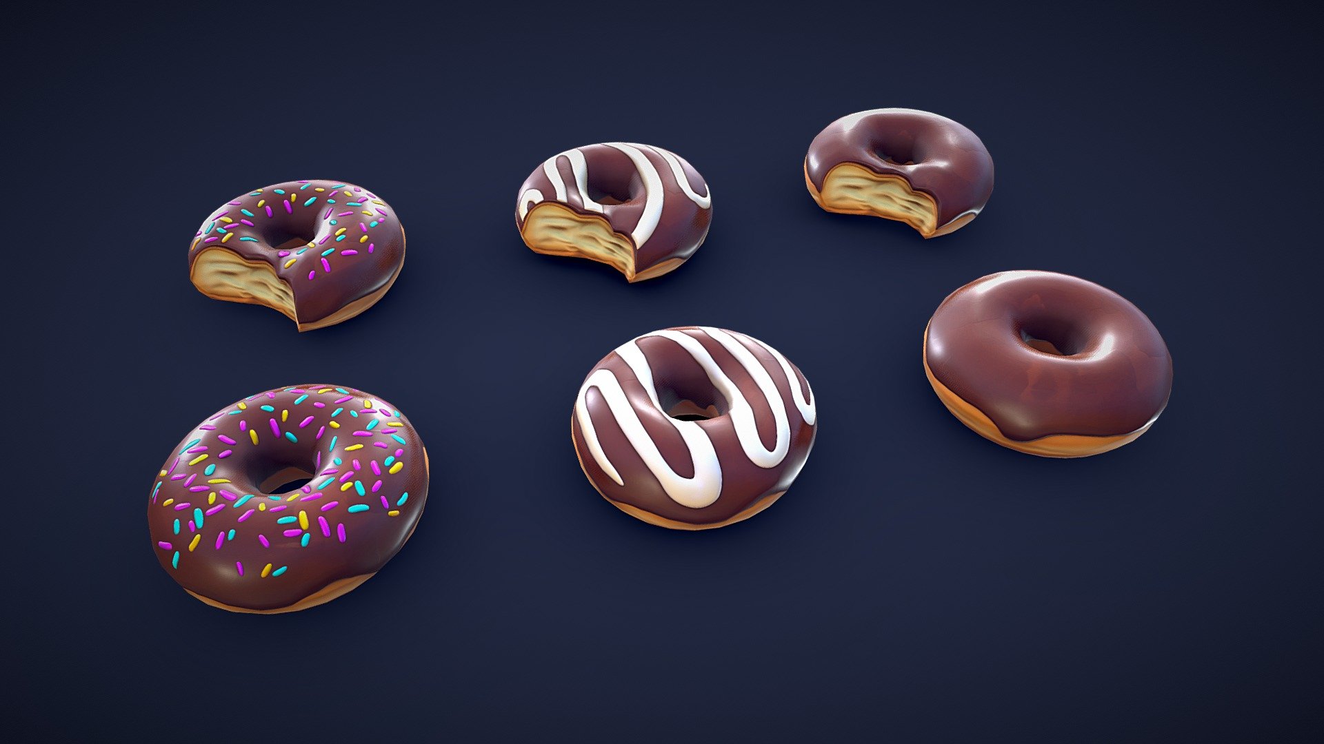 Stylized Chocolate Donuts - Low Poly - Buy Royalty Free 3D model by ...