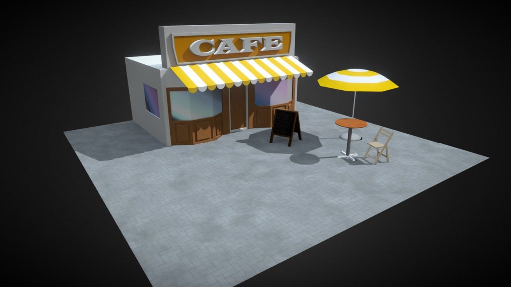 cafe low poly paper art - 3D model by 2exvia [47680b5] - Sketchfab