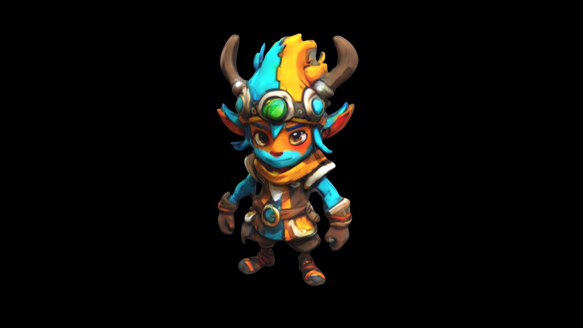 a cartoon character with blue and orange hair - Download Free 3D model ...