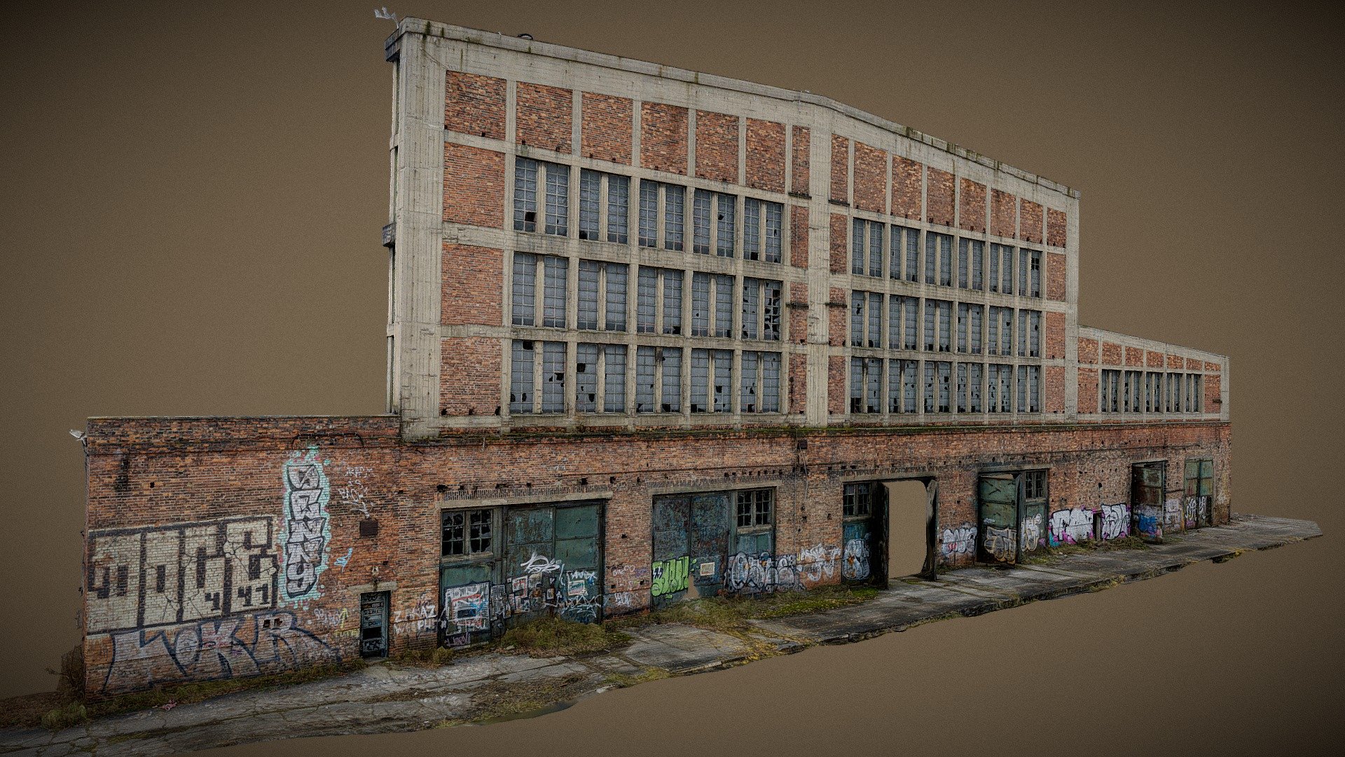 High facade of the factory with exit gates - Download Free 3D model by ...