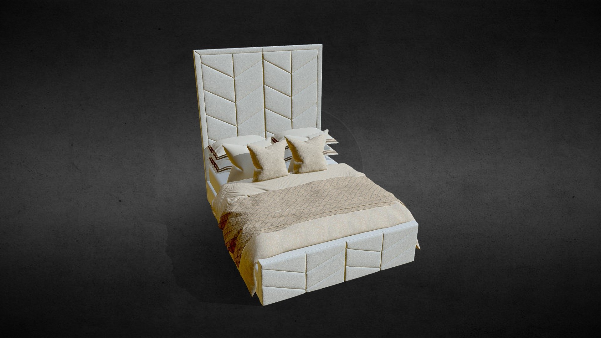 Ashton Vanilla Velvet Premium Chevron Bed - 3D model by supersayianrobin3 [47ca170] - Sketchfab