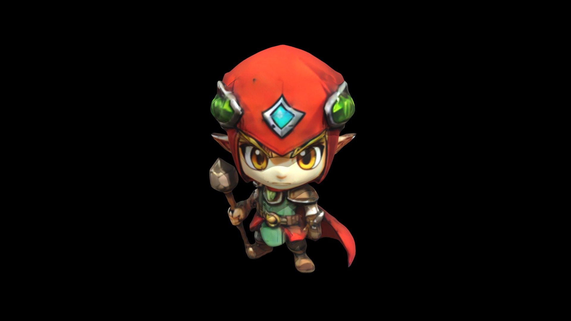 a cartoon character with a red helmet and gre - Download Free 3D model ...