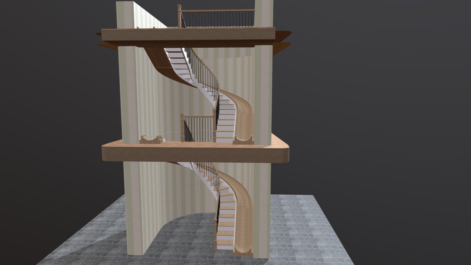 Raleigh double slide stair curved - 3D model by TopTreadStairways ...